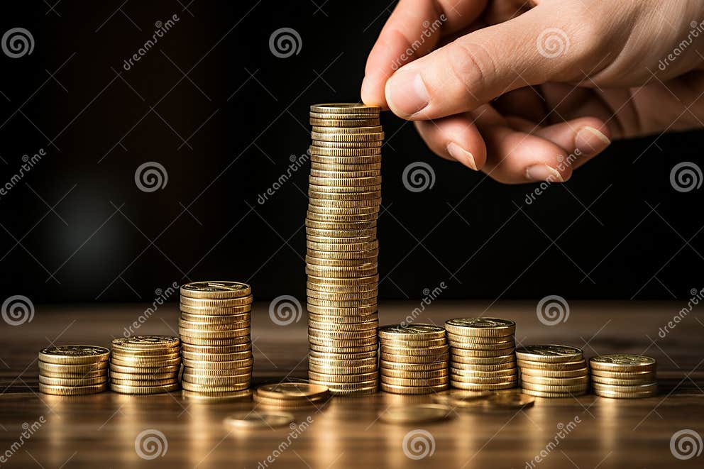 Man Adding More Money To Already Substantial Piles of Golden Coins ...