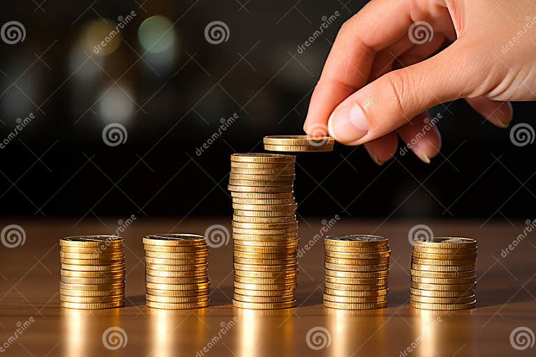 Man Adding More Money To Already Substantial Piles of Golden Coins ...