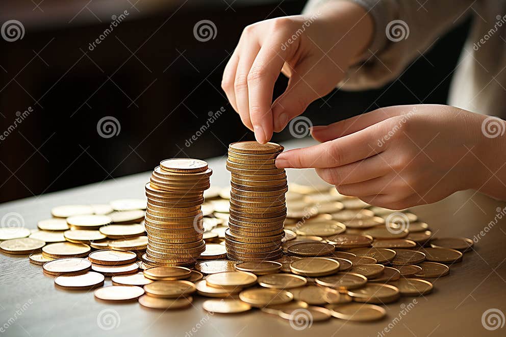 Man Adding More Money To Already Substantial Piles of Golden Coins ...