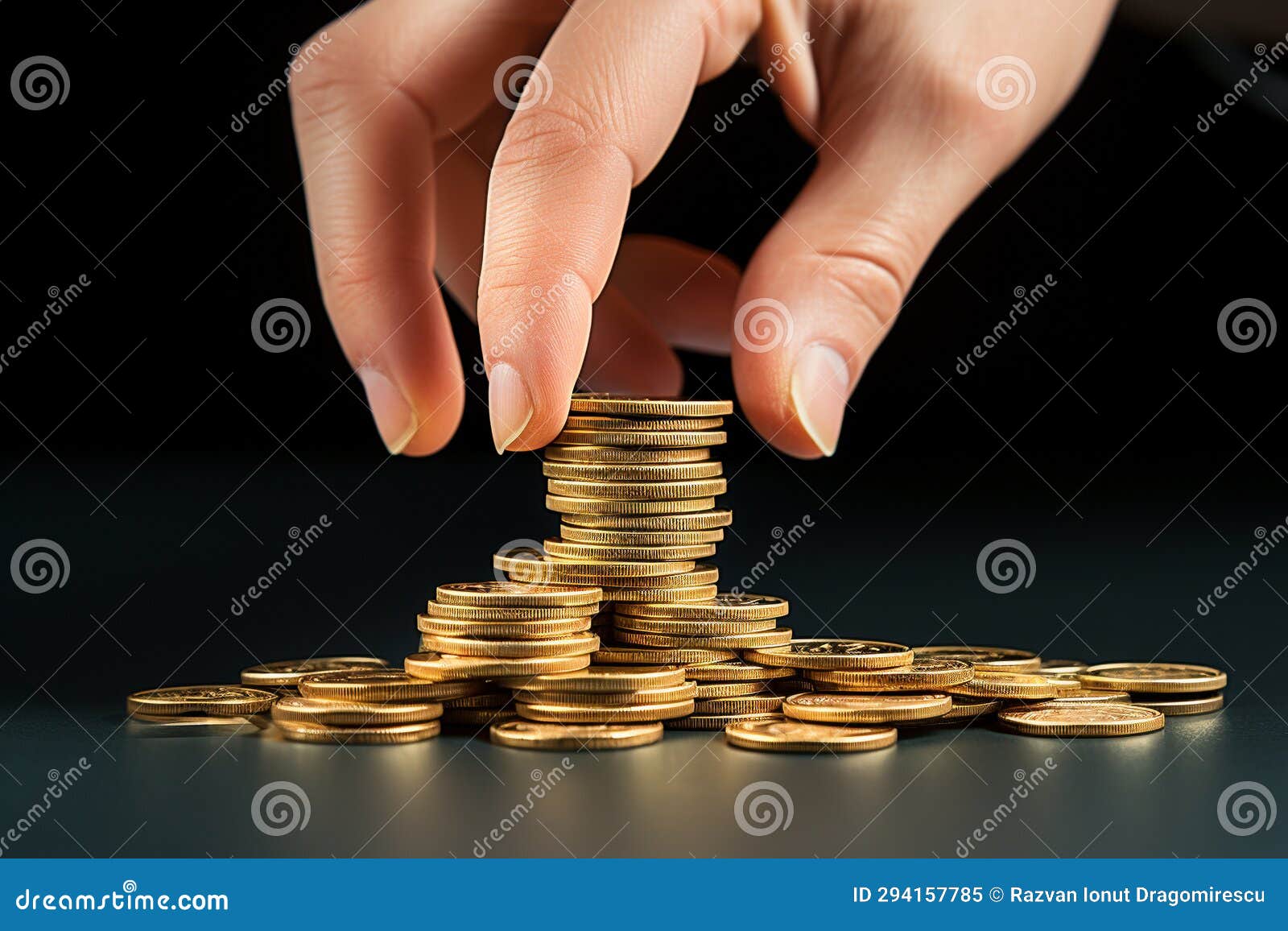 Man Adding More Money To Already Substantial Piles of Golden Coins ...