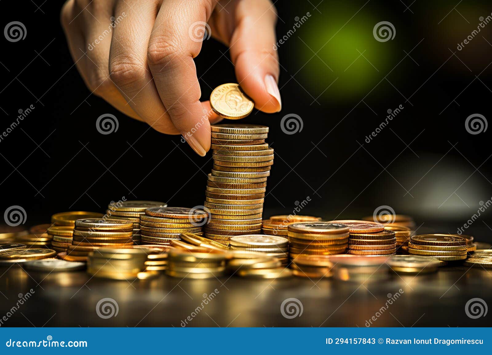 Man Adding More Money To Already Substantial Piles of Golden Coins ...