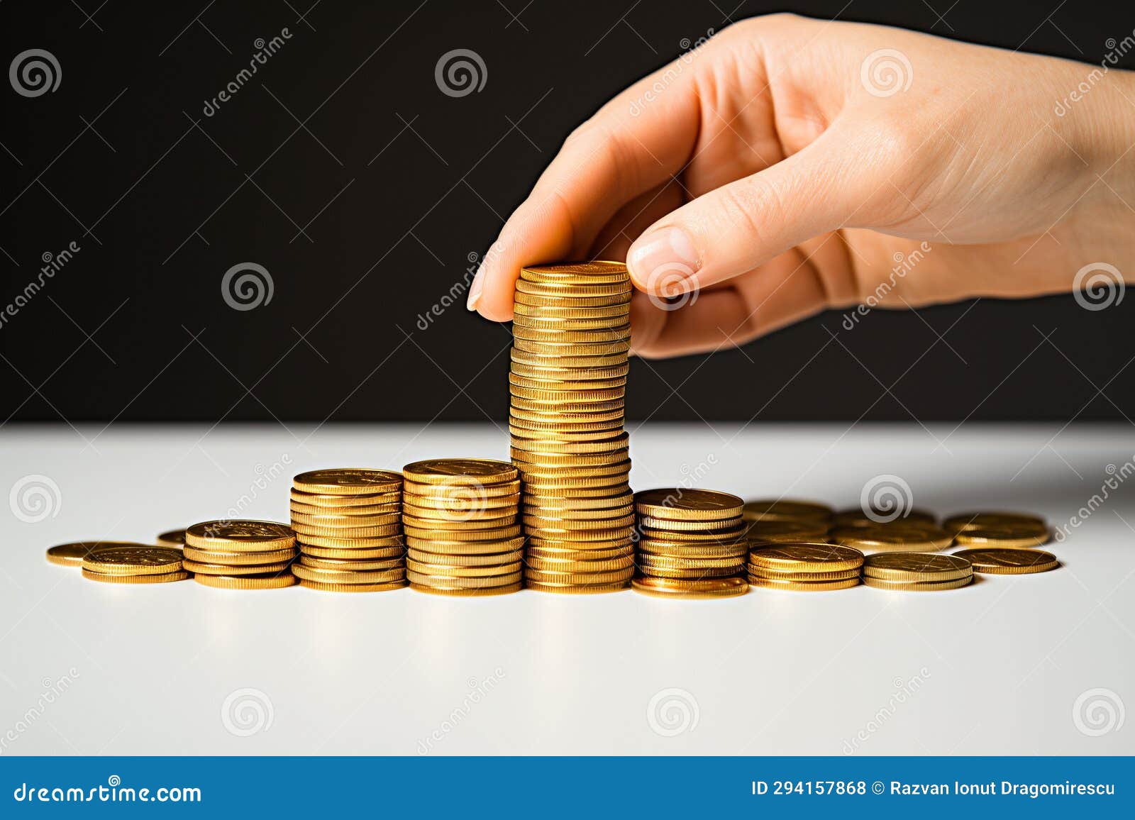 Man Adding More Money To Already Substantial Piles of Golden Coins ...