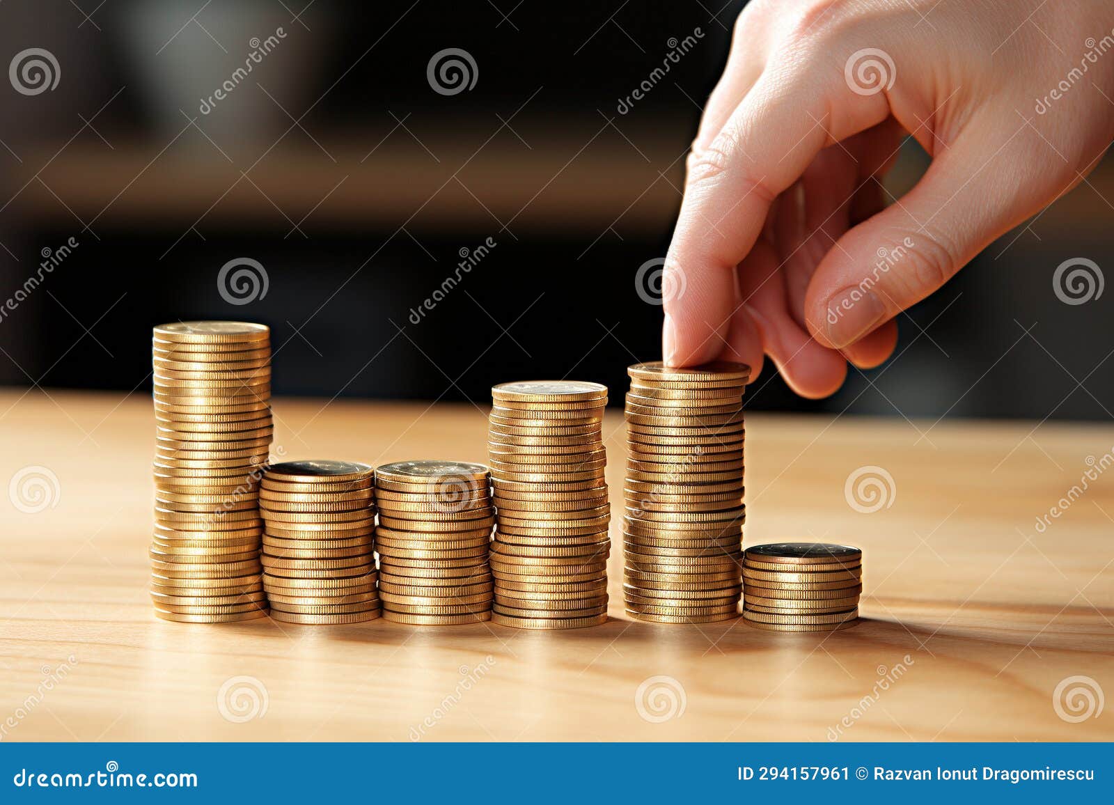 Man Adding More Money To Already Substantial Piles of Golden Coins ...