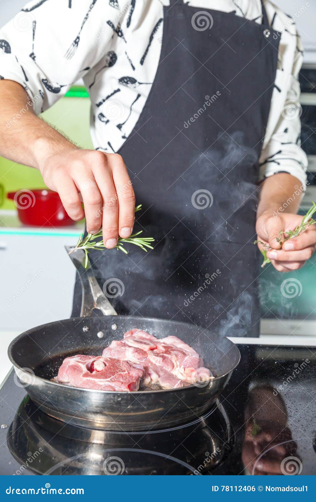 Man Adding Rosemary To Meat Stock Photo - Image of herb, food: 78112406