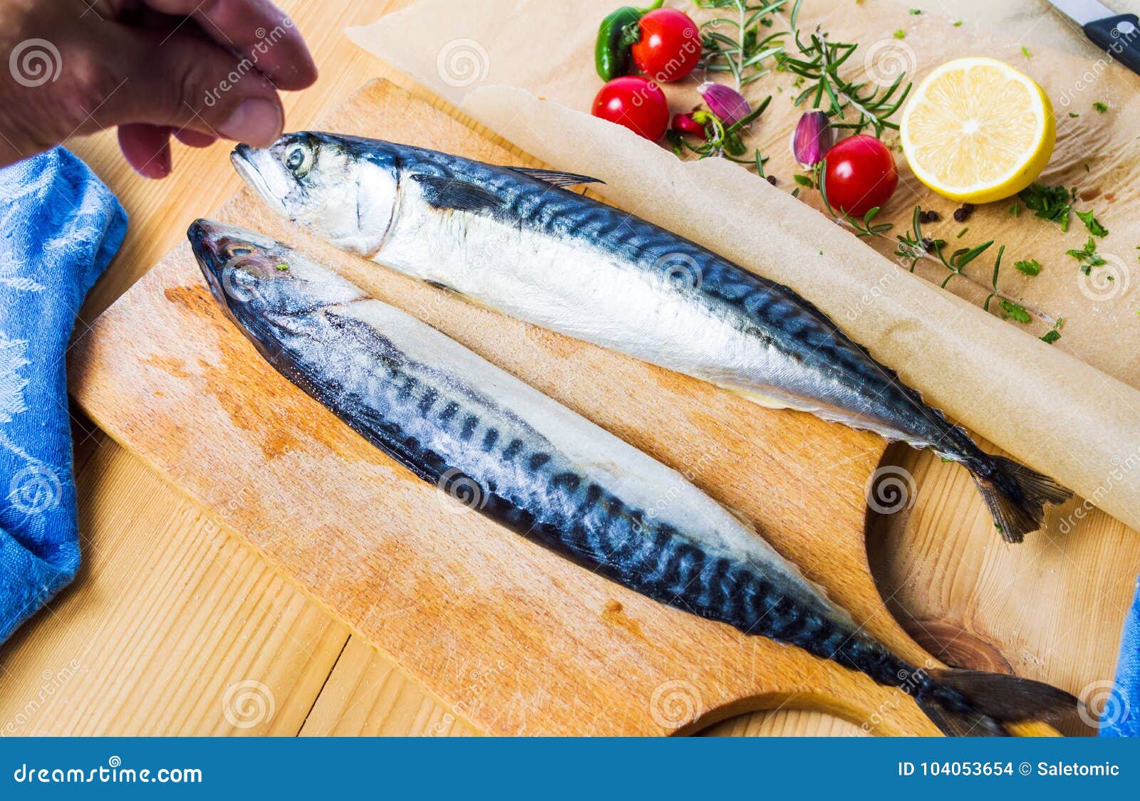 Man Adding Salt To Fresh Fish First Person View Stock Photo - Image of ...