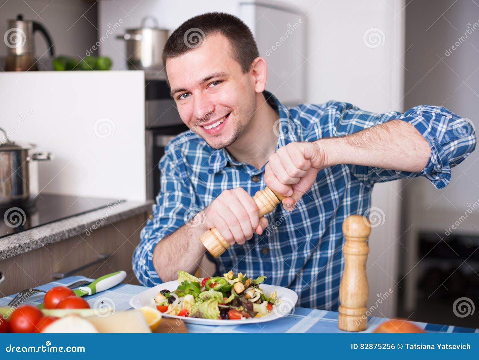 Man Adding Spice To the Salad Stock Photo - Image of cabbage, flavoring ...