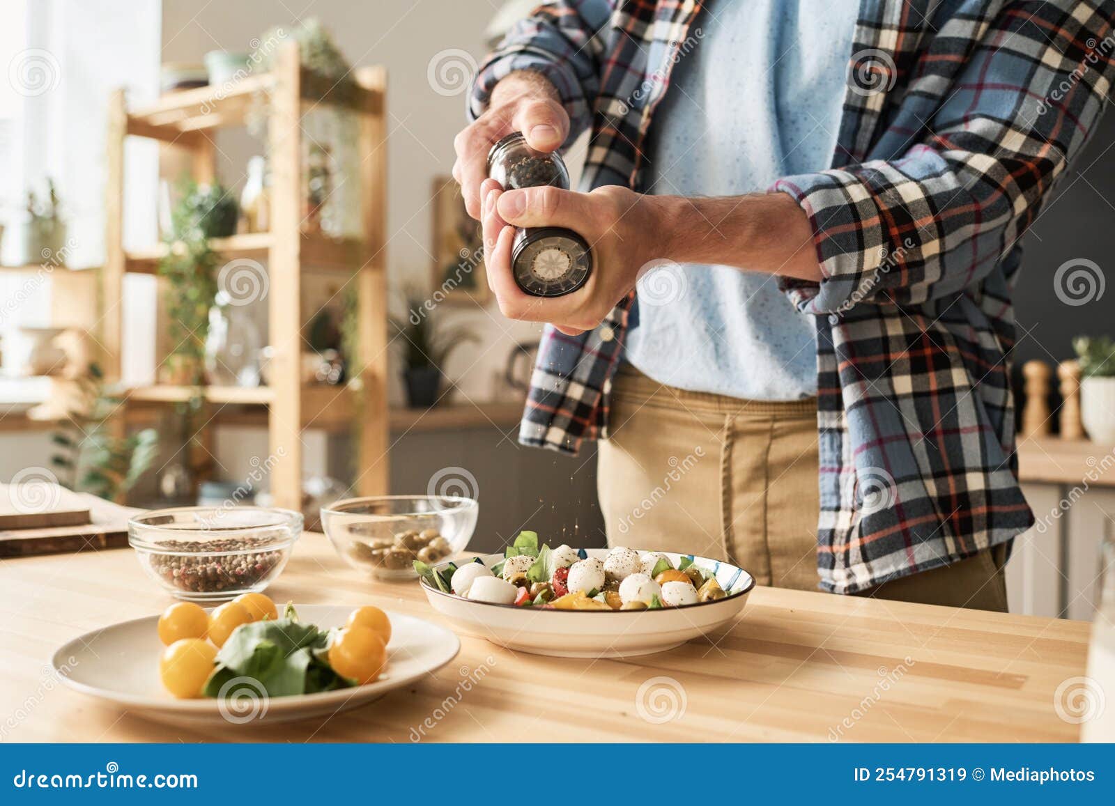 Man Adding Spices in Vegetable Salad Stock Image - Image of caucasian ...