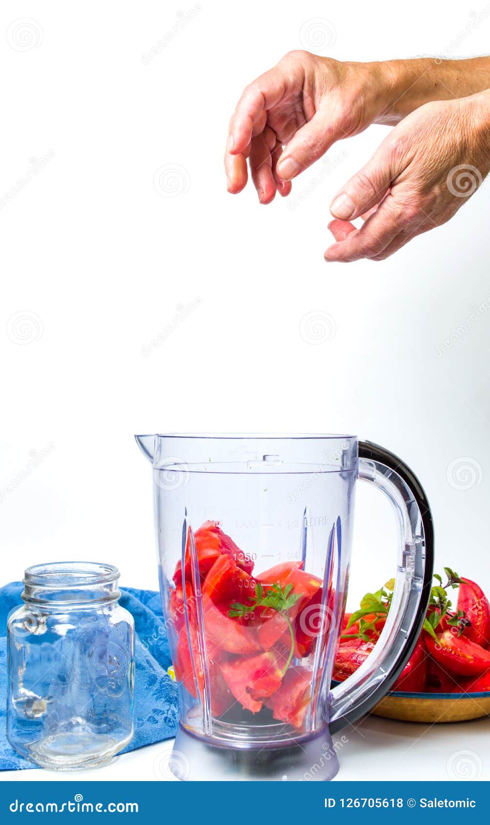 Man Adding Tomato Slices in a Blender for a Smoothie Stock Photo ...