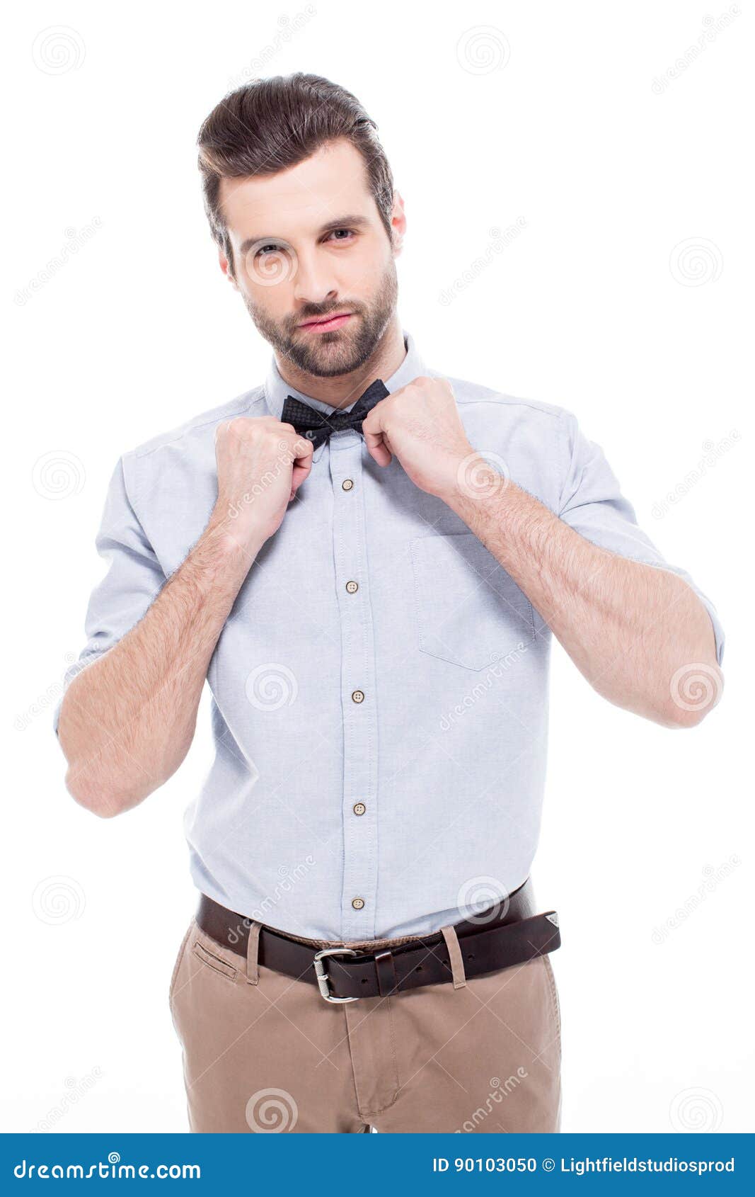 Man adjusting bowtie stock photo. Image of belt, adjusting - 90103050