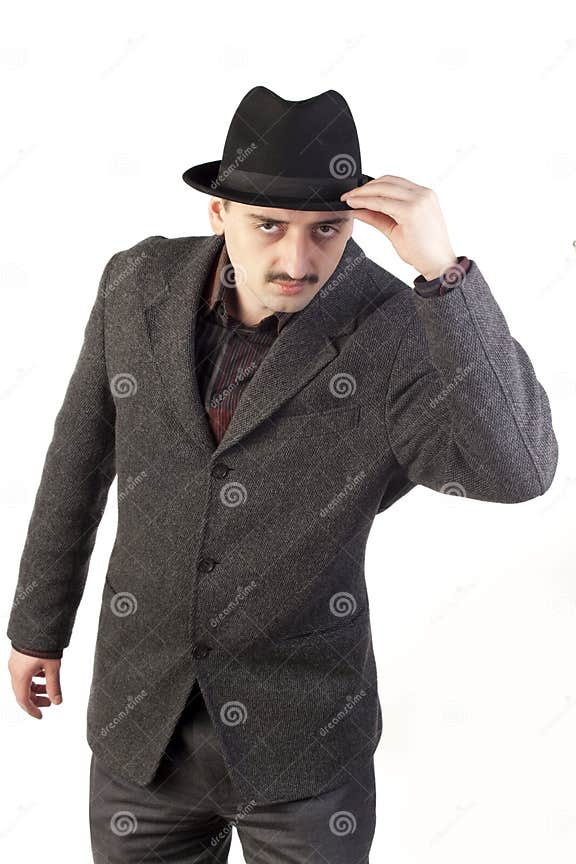 Man adjusting the hat stock image. Image of occupation - 12332509