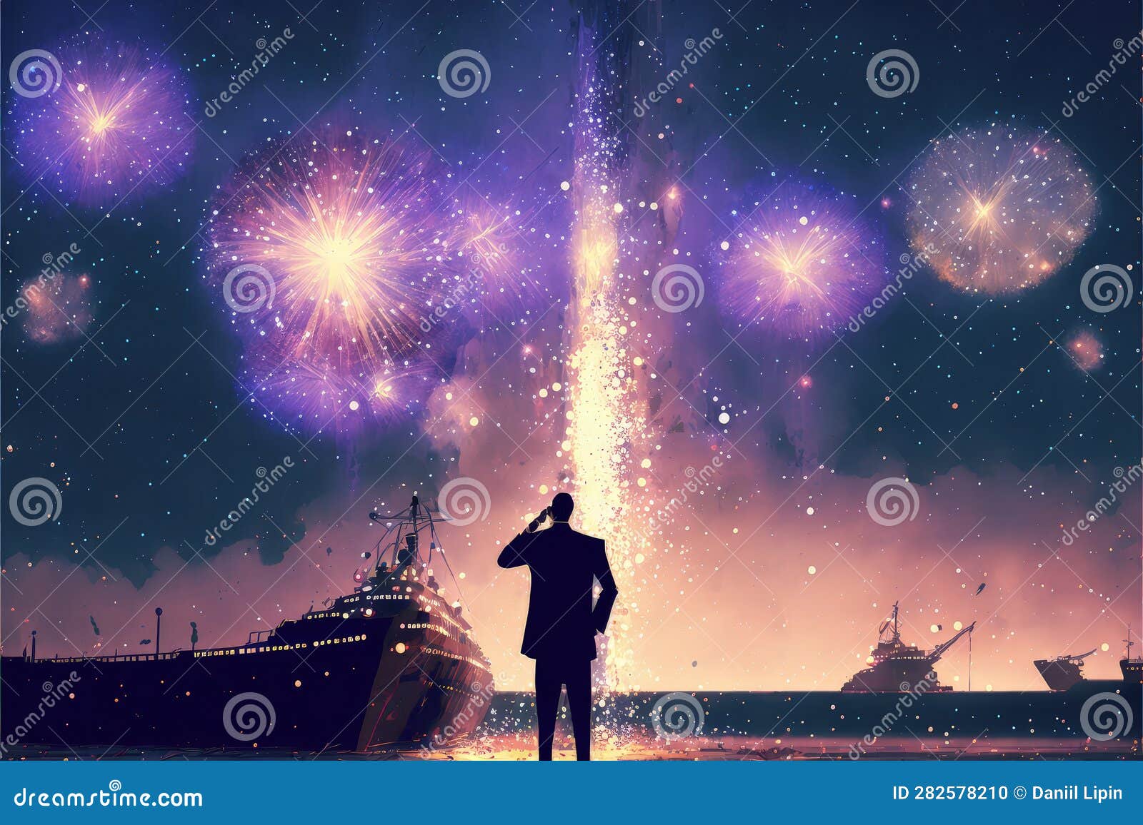 A Man Admires Destroyed Vessels on the Shore Amid a Display of ...
