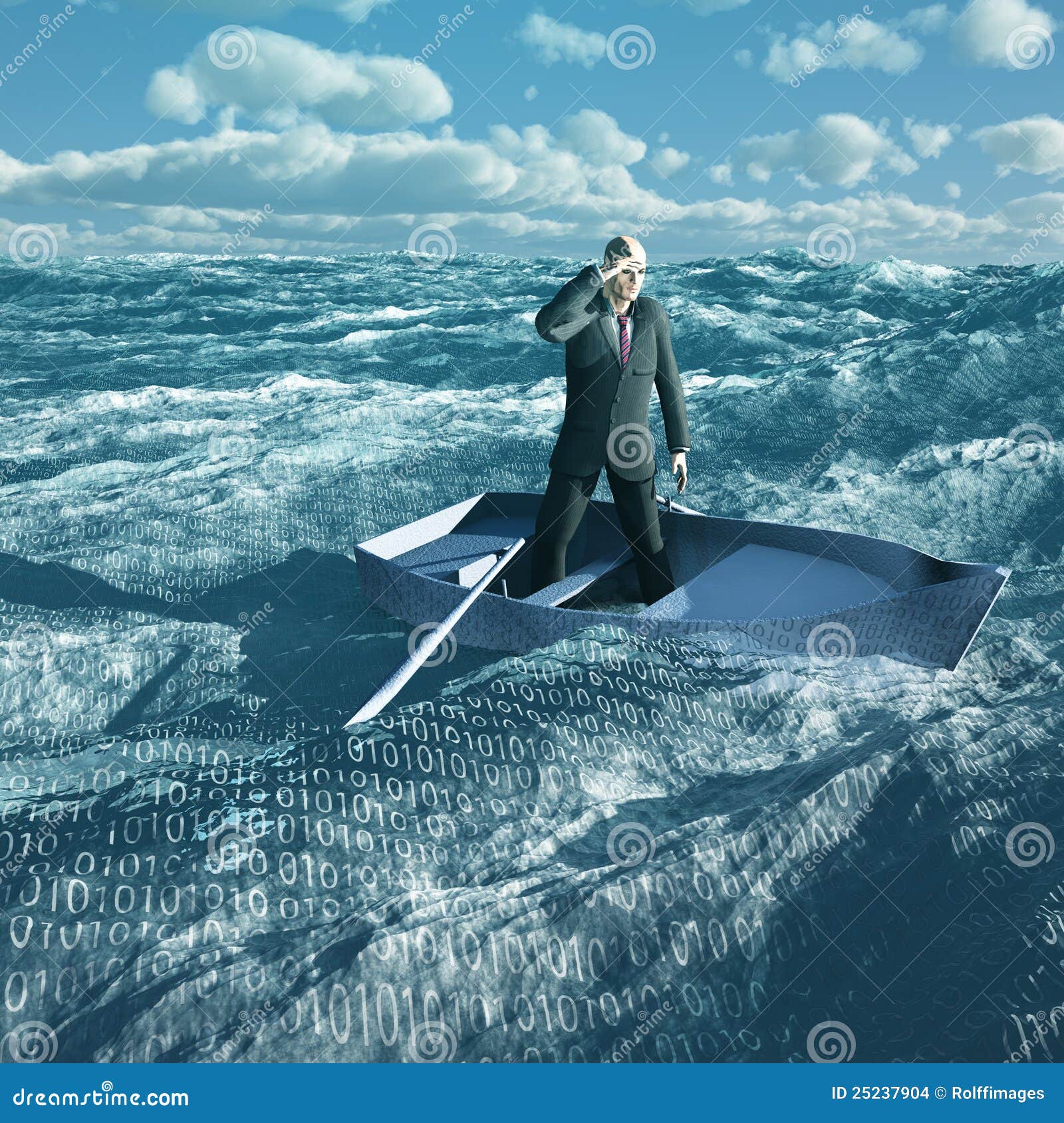 Man Adrift in binary ocean stock illustration. Illustration of business ...