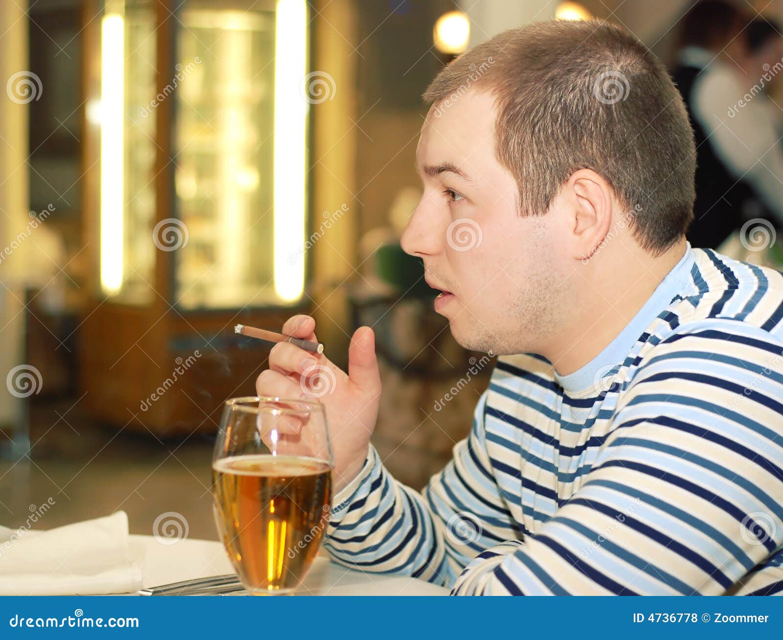 Man Adult Drink Beer and Smoke Cigarette Stock Photo - Image of cigar ...