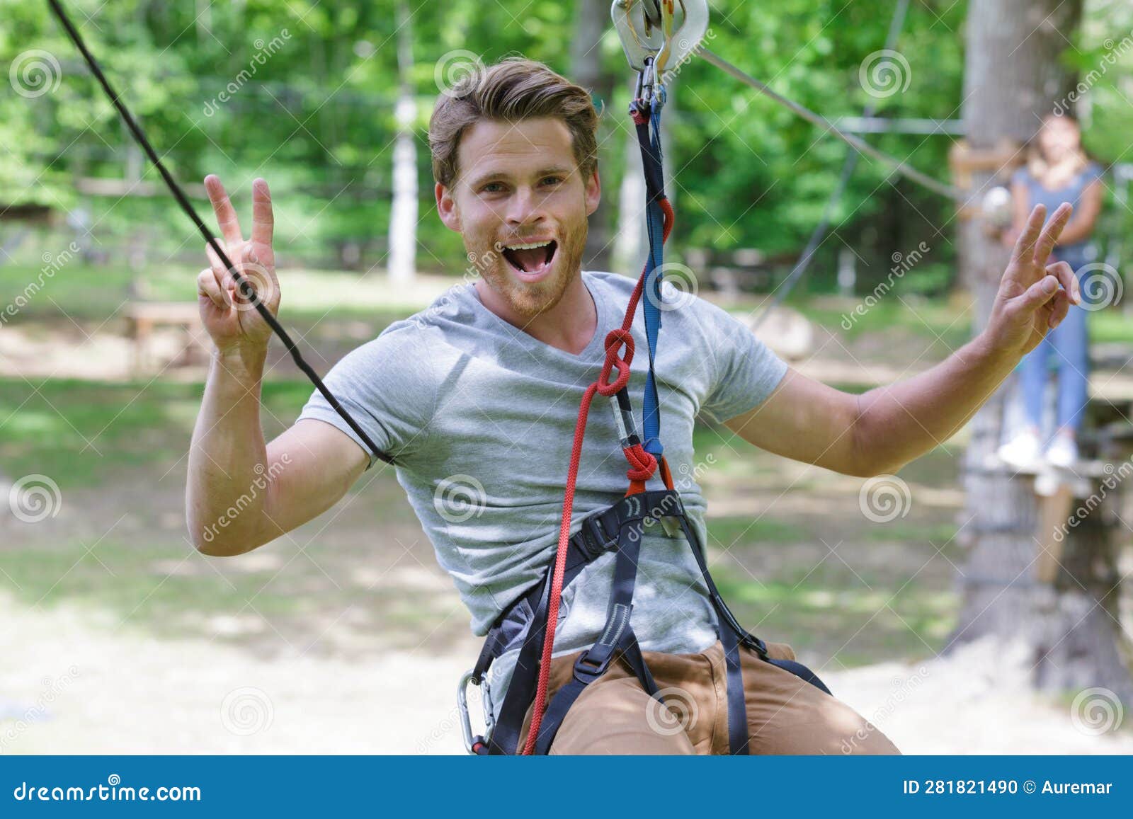 Man in Adventure Park on Tree Top Stock Photo - Image of height ...