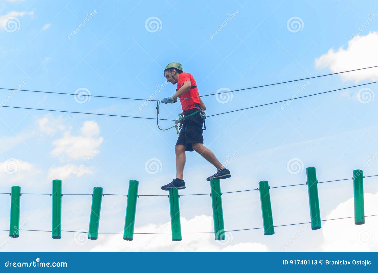Man in Adventure Park on Tree Top Stock Image - Image of skill ...
