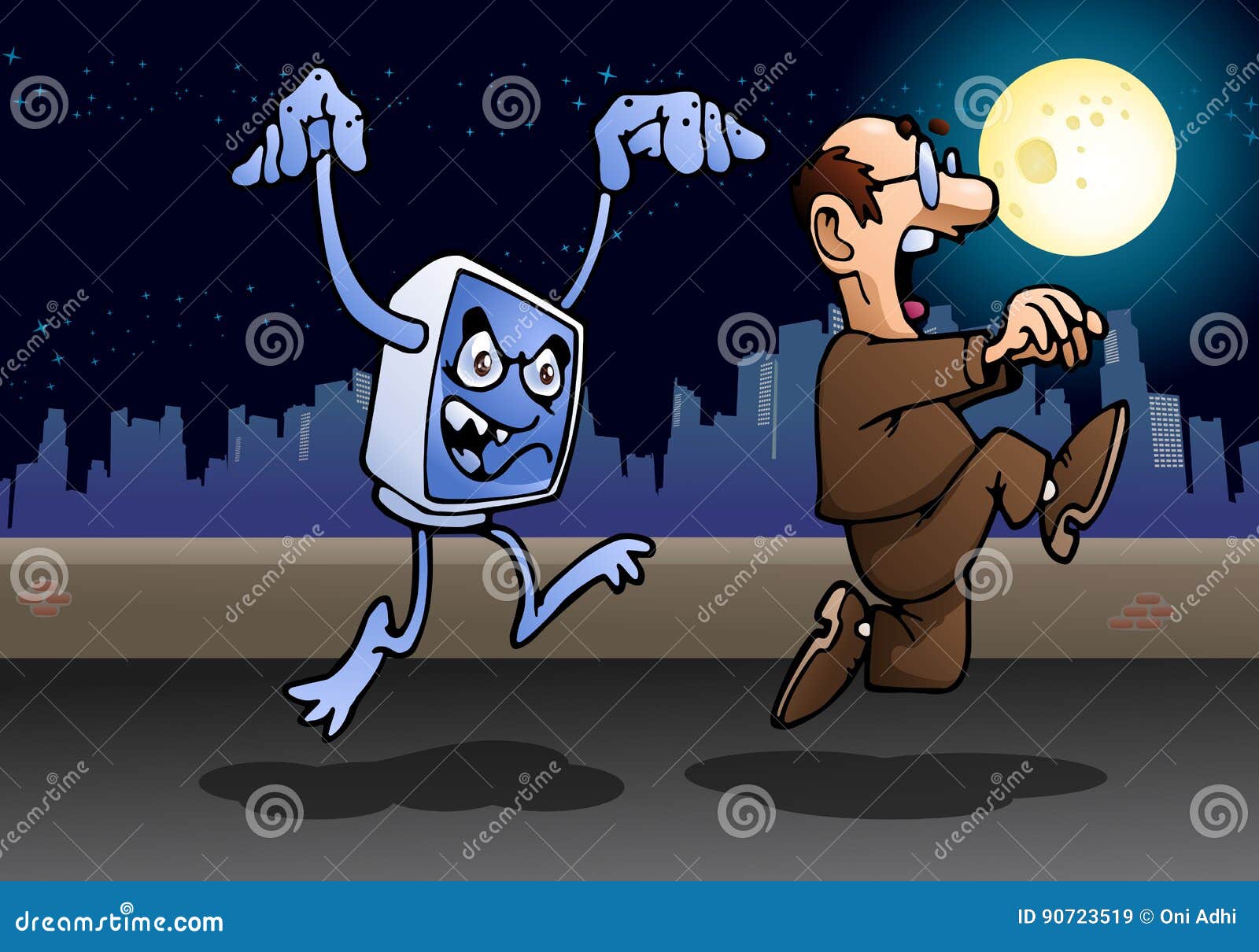 Man afraid of computer stock illustration. Illustration of cartoon ...
