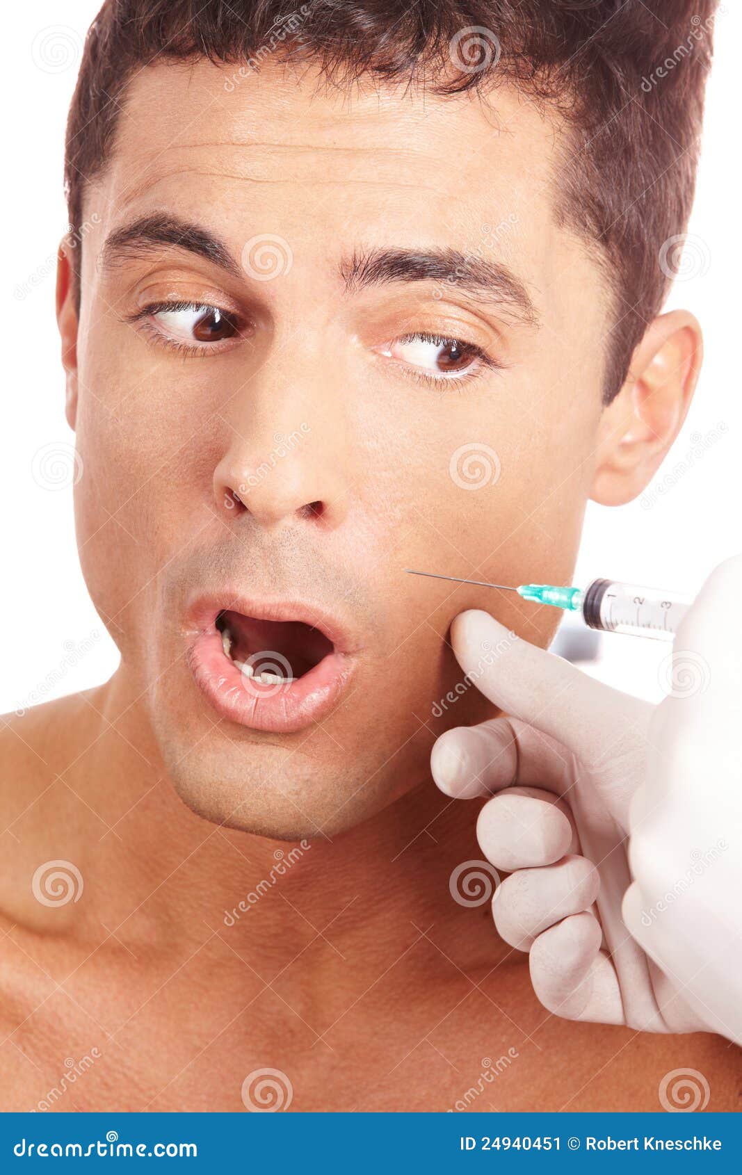 Man is afraid of needle stock image. Image of cosmetics - 24940451