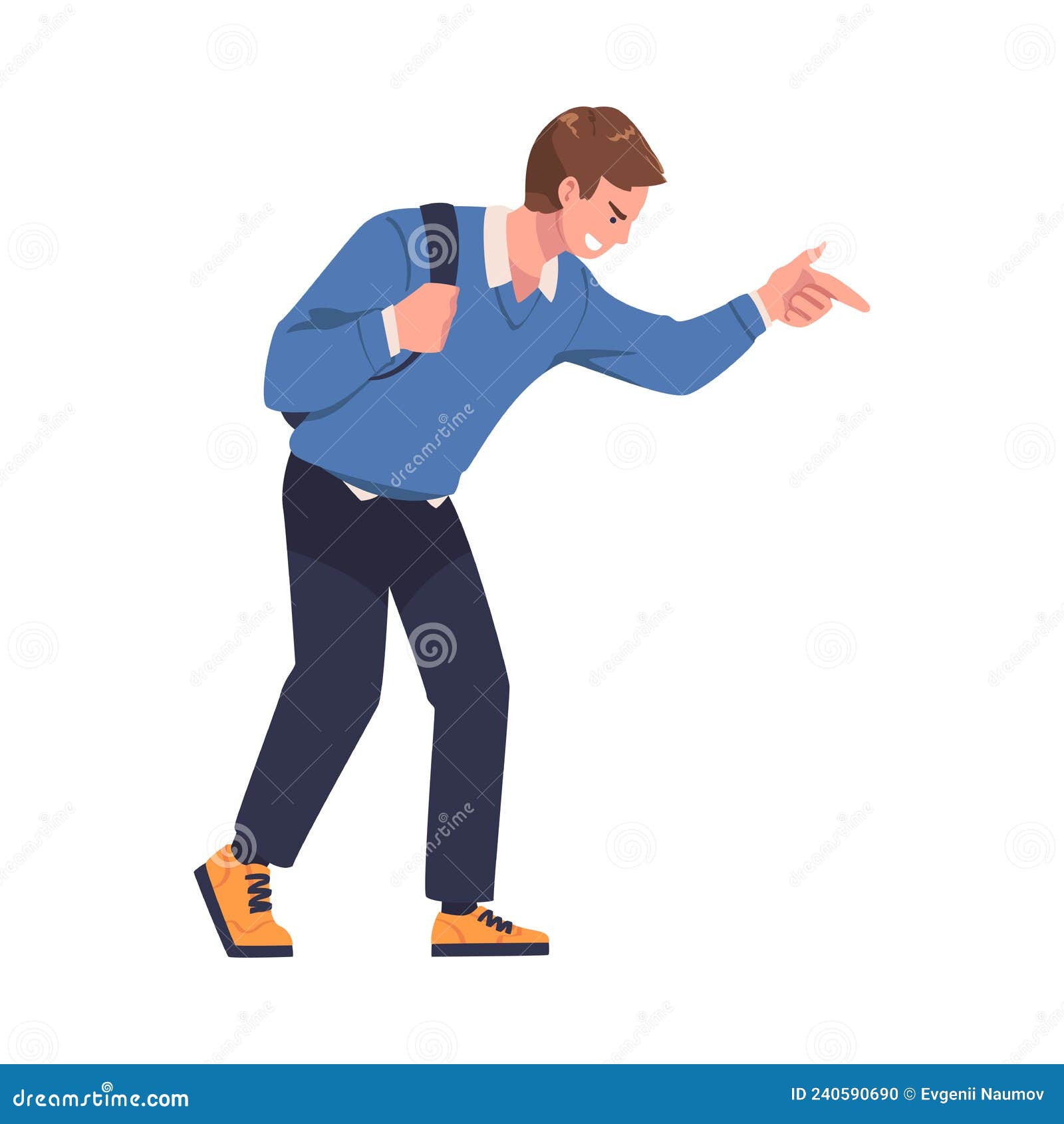 Man Aggressor Pointing Finger Abusing and Insulting Weak Vector ...