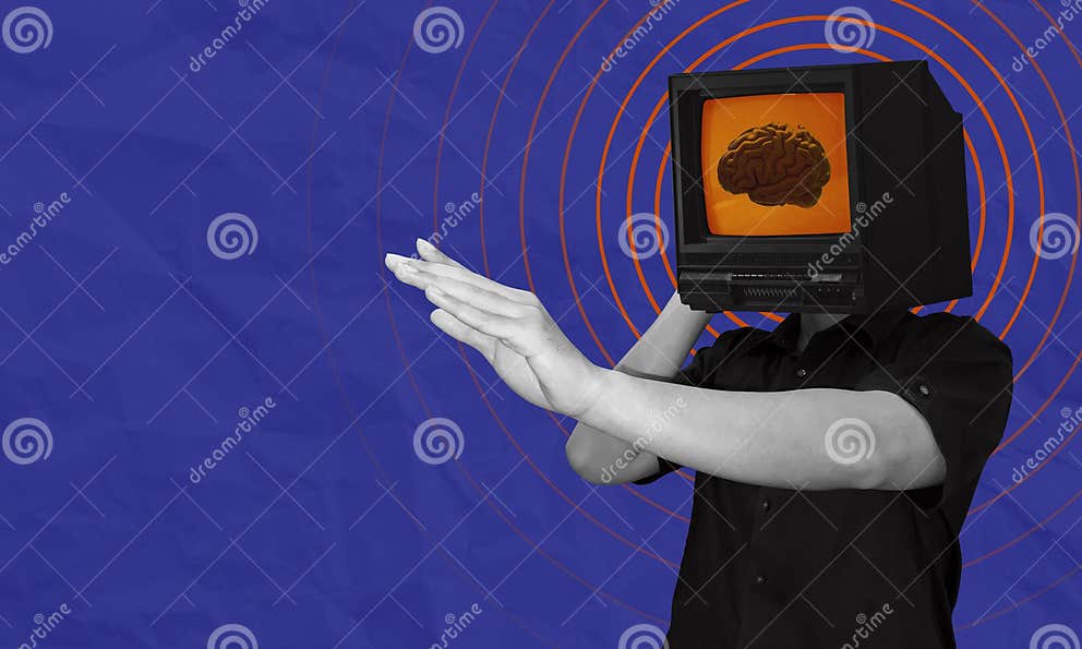 Man with AI Computer Brain Head Predicts the Needs of the User ...