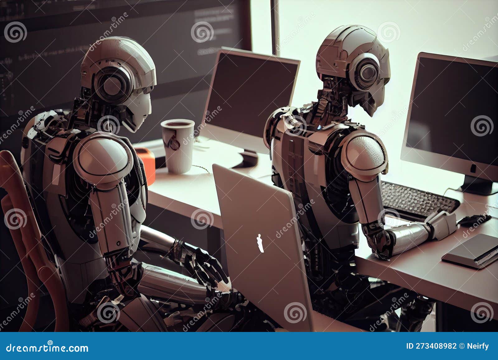 Man an Ai Robot Compete for Work, AI Based Stock Illustration ...