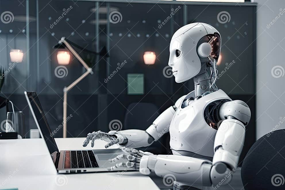 Man an Ai Robot Compete for Work, AI Based Stock Illustration ...