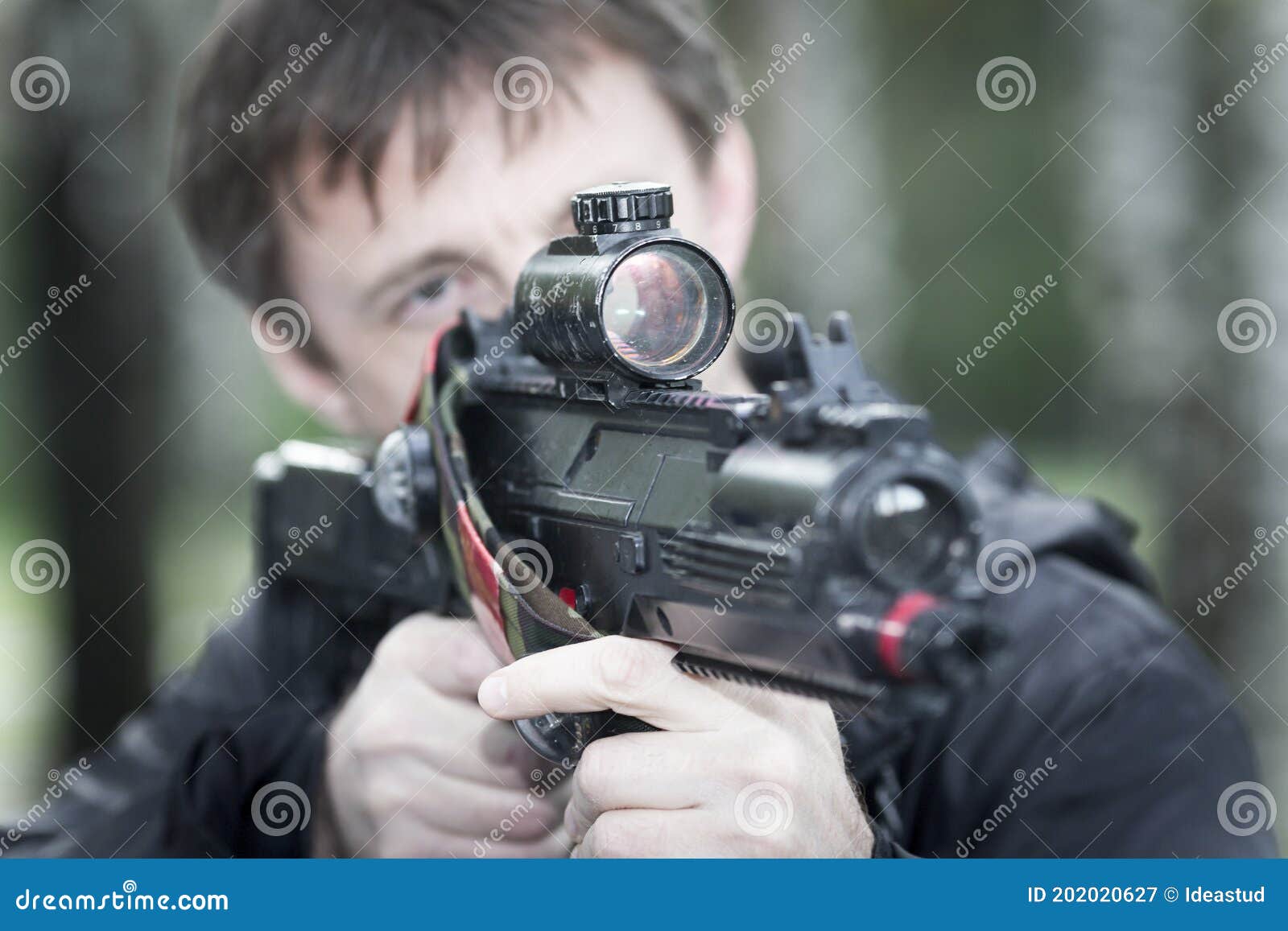 Man Aiming the Gun Laser Tag Equipment. Stock Image - Image of sensor ...