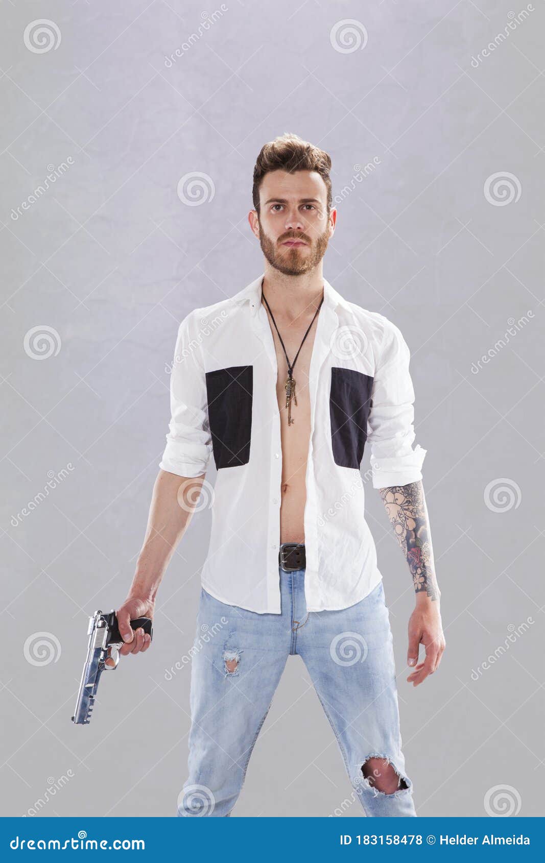 Man aiming a handgun stock photo. Image of firearm, male - 183158478