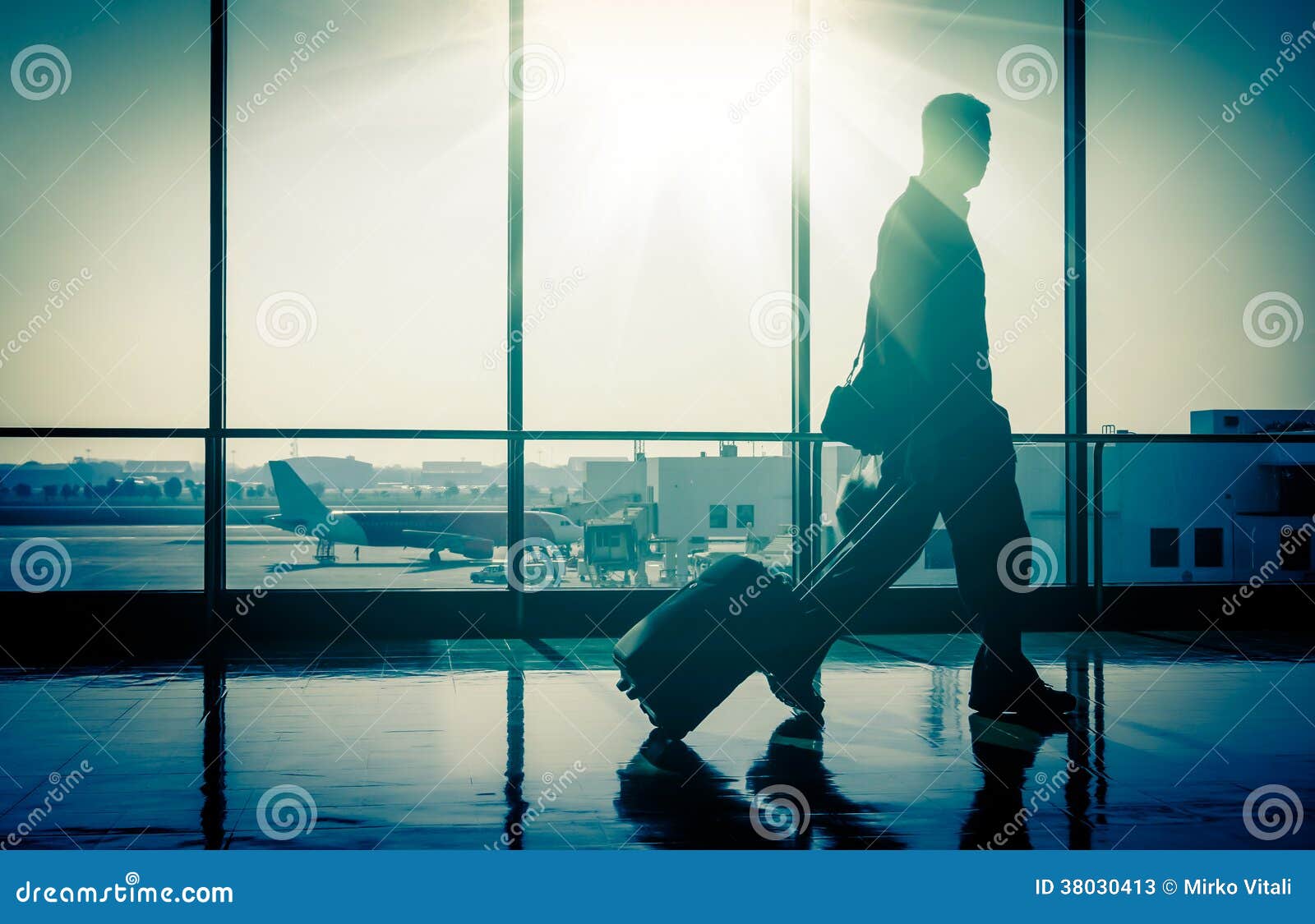 Man at the Airport with Suitcase Stock Image - Image of business ...