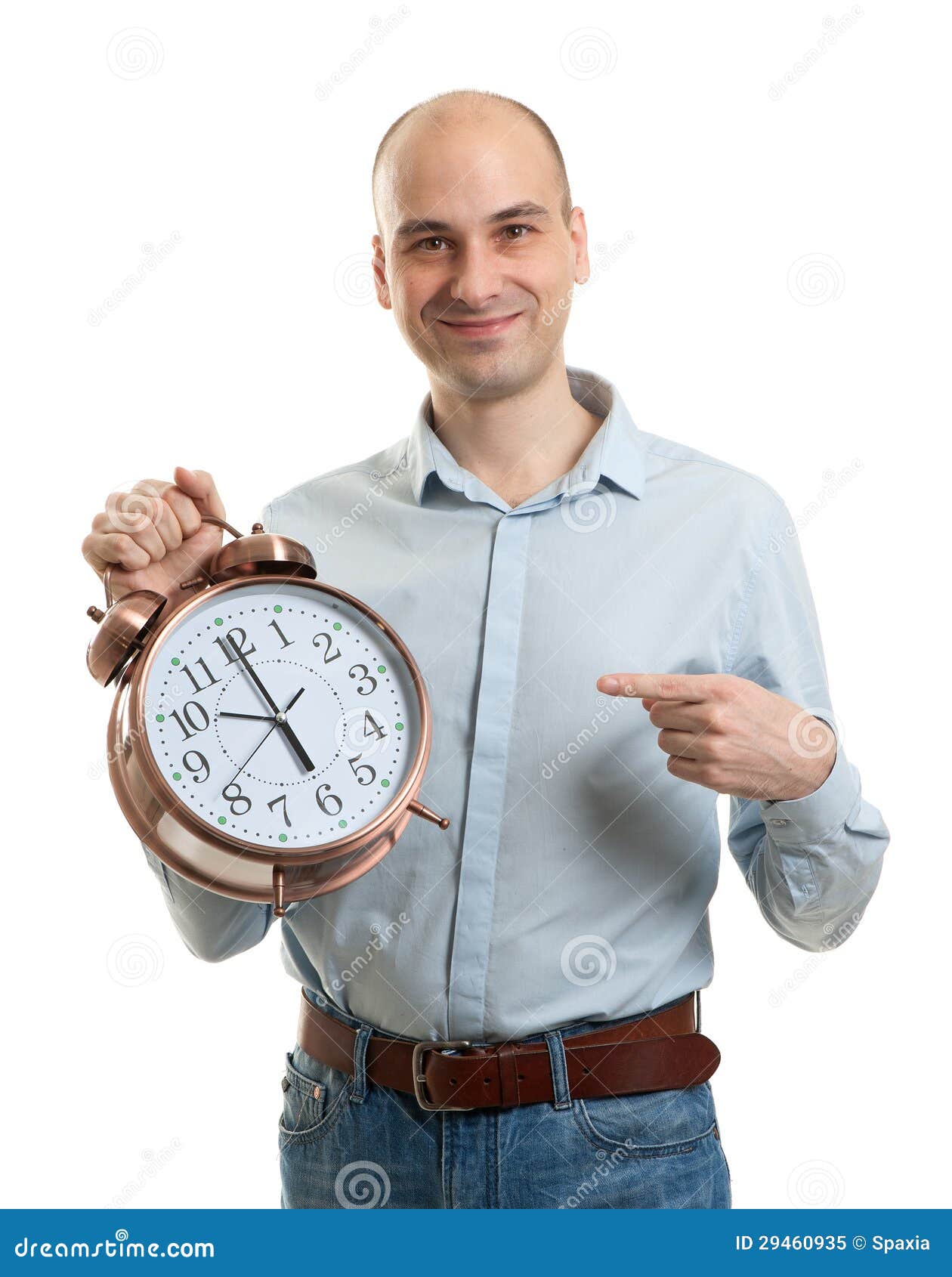 Man with an alarm clock stock image. Image of hold, portrait - 29460935