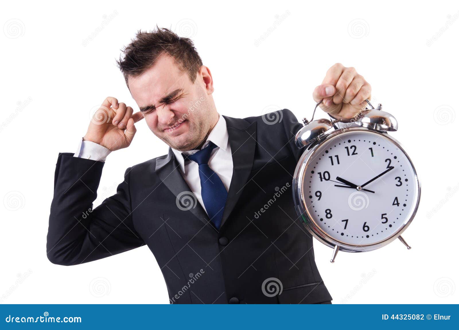 Man with Alarm Clock Isolated Stock Photo - Image of funny, delayed ...