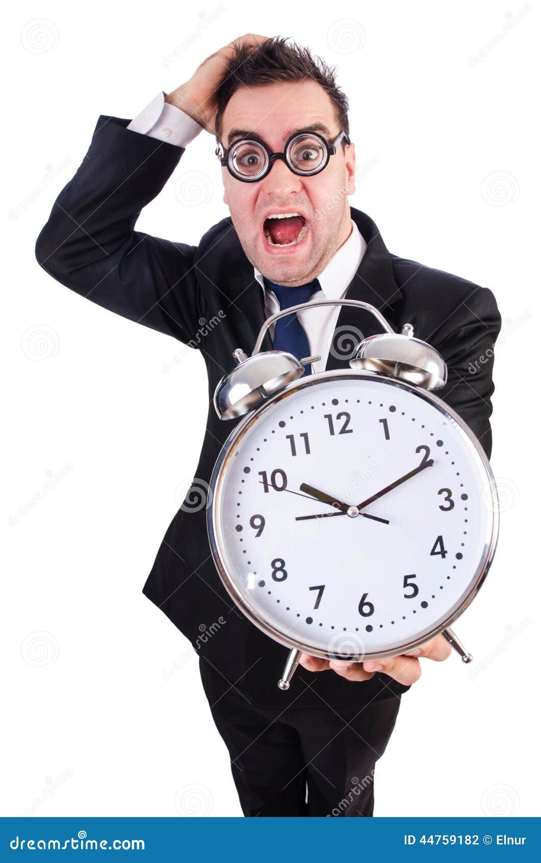 Man with Alarm Clock Isolated Stock Photo - Image of frustration, boss ...
