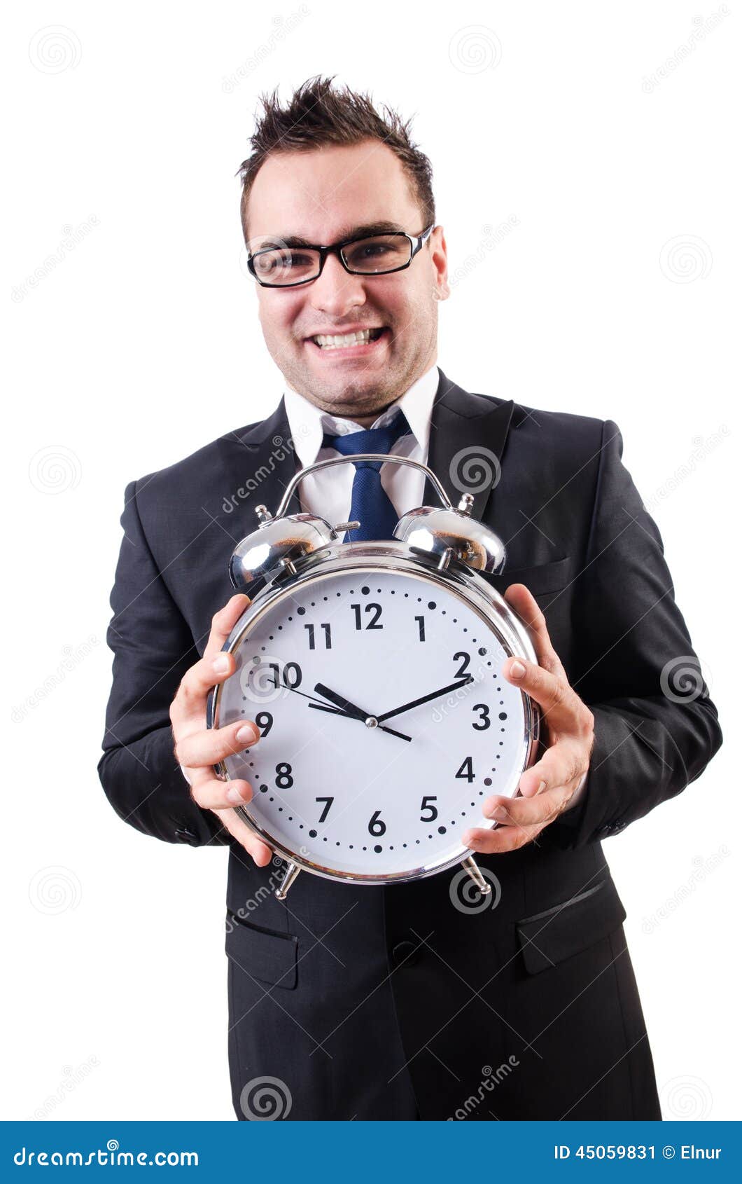 Man with Alarm Clock Isolated Stock Image - Image of frustration ...