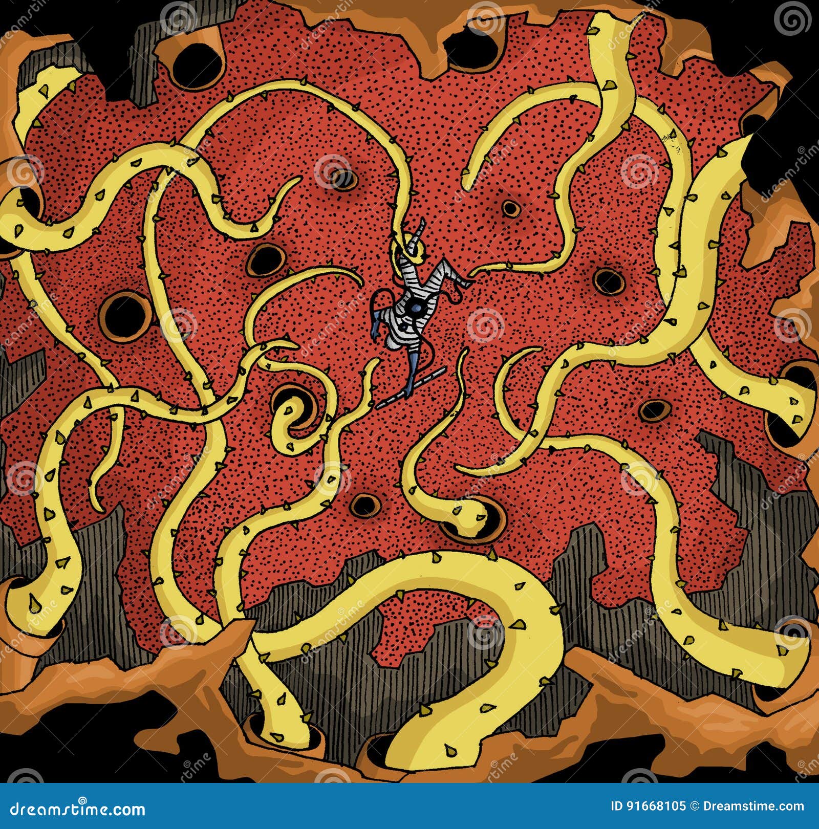 Man in the alien cave stock illustration. Illustration of future - 91668105