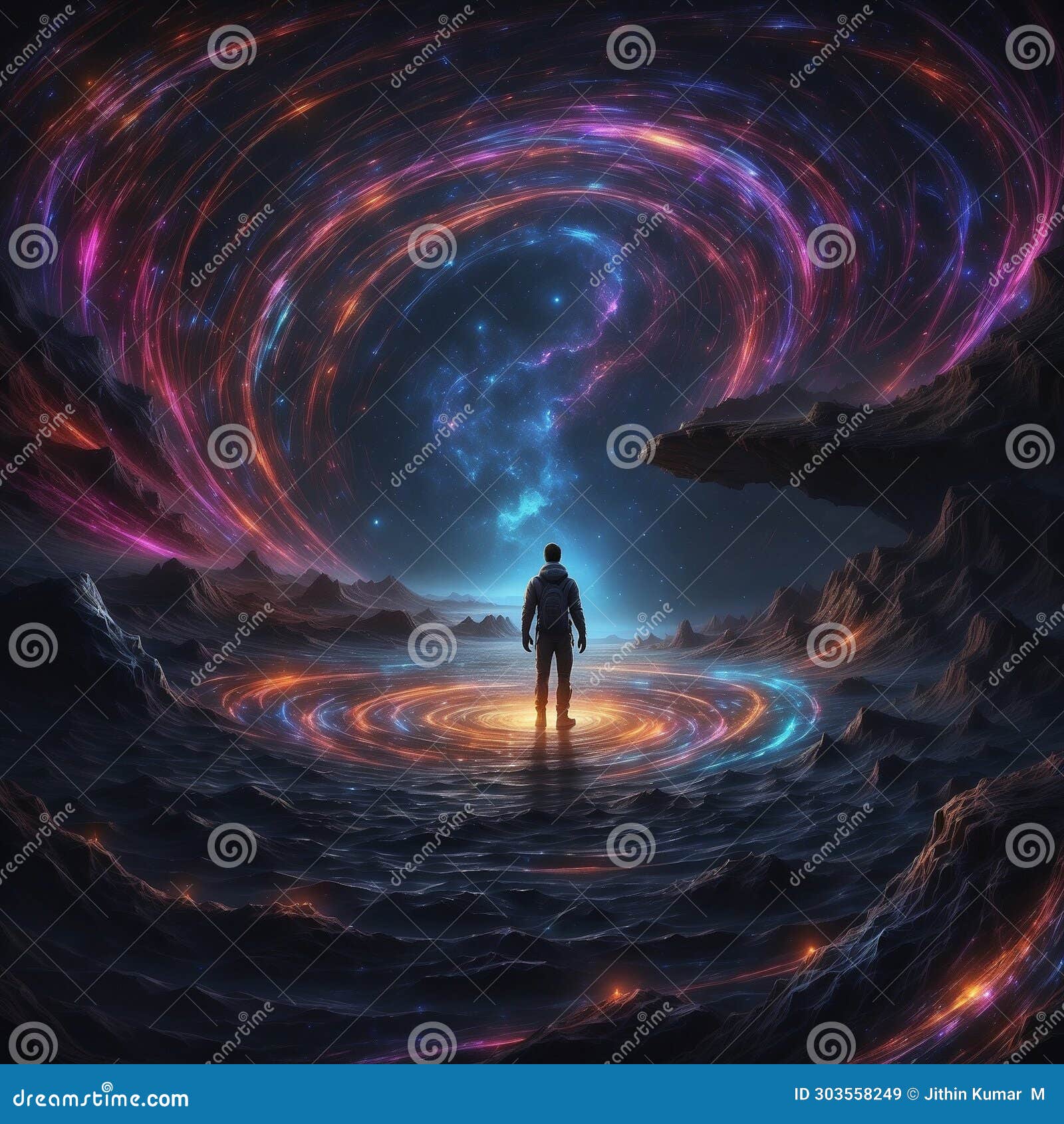 Man in an alien planet stock illustration. Illustration of astronomy ...