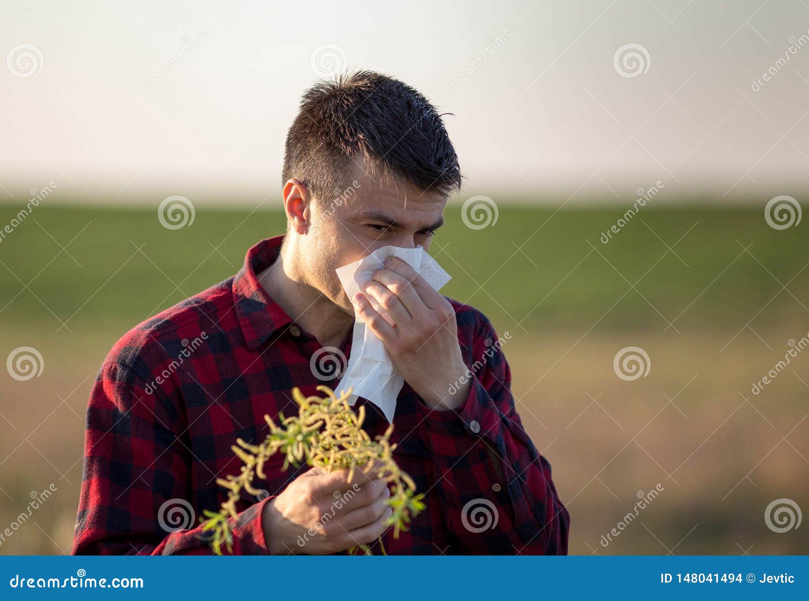 Man with allergy on pollen stock photo. Image of allergy - 148041494
