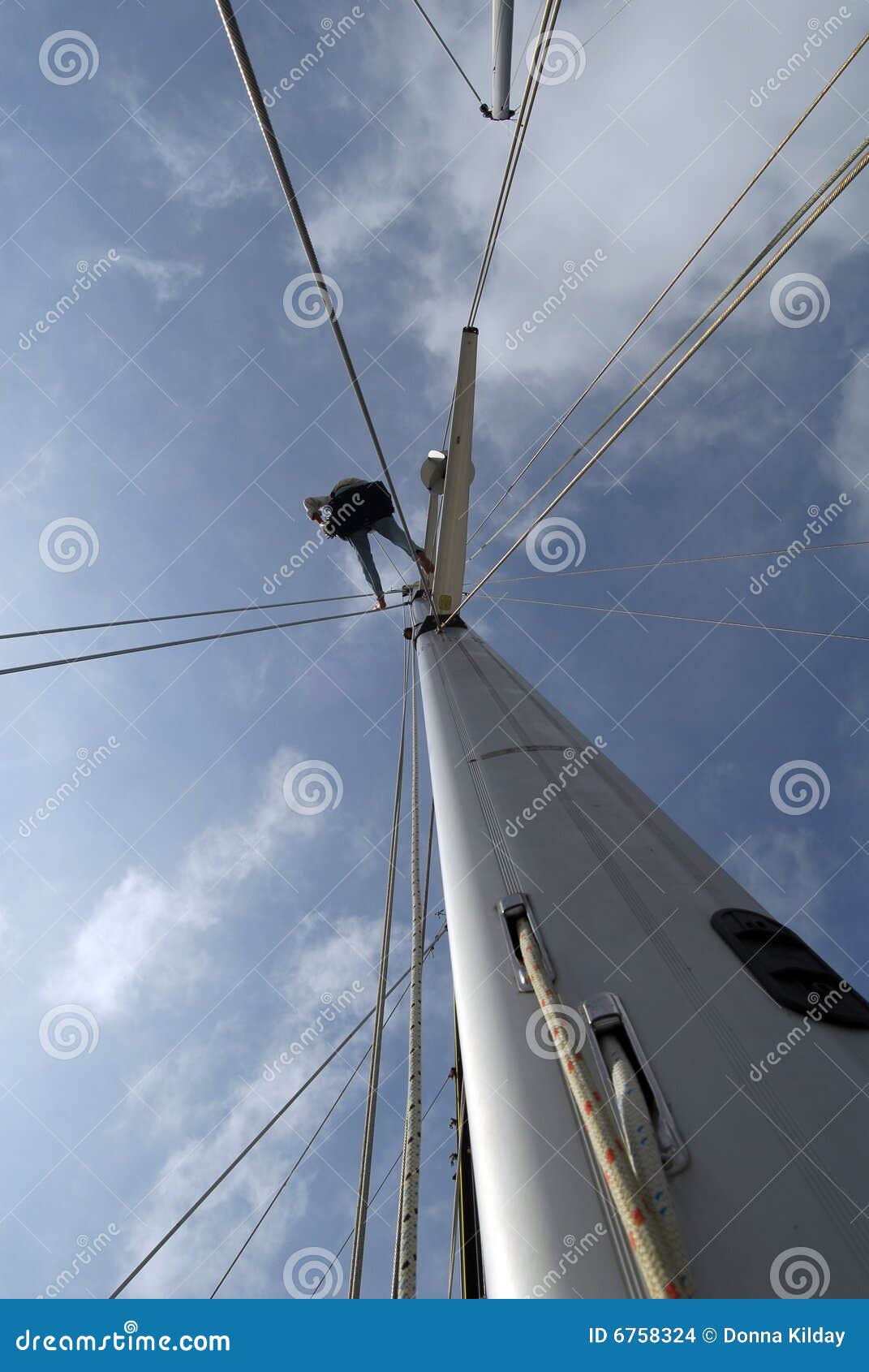 Man aloft and blue sky stock photo. Image of rigging, white - 6758324
