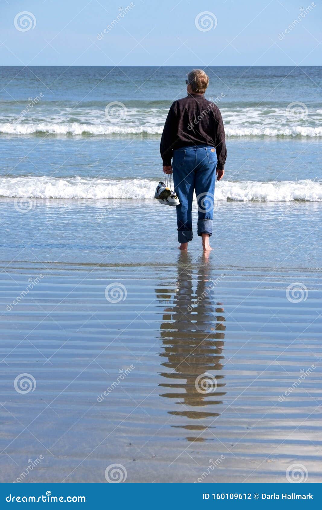 Wading alone on the beach stock photo. Image of bare - 160109612