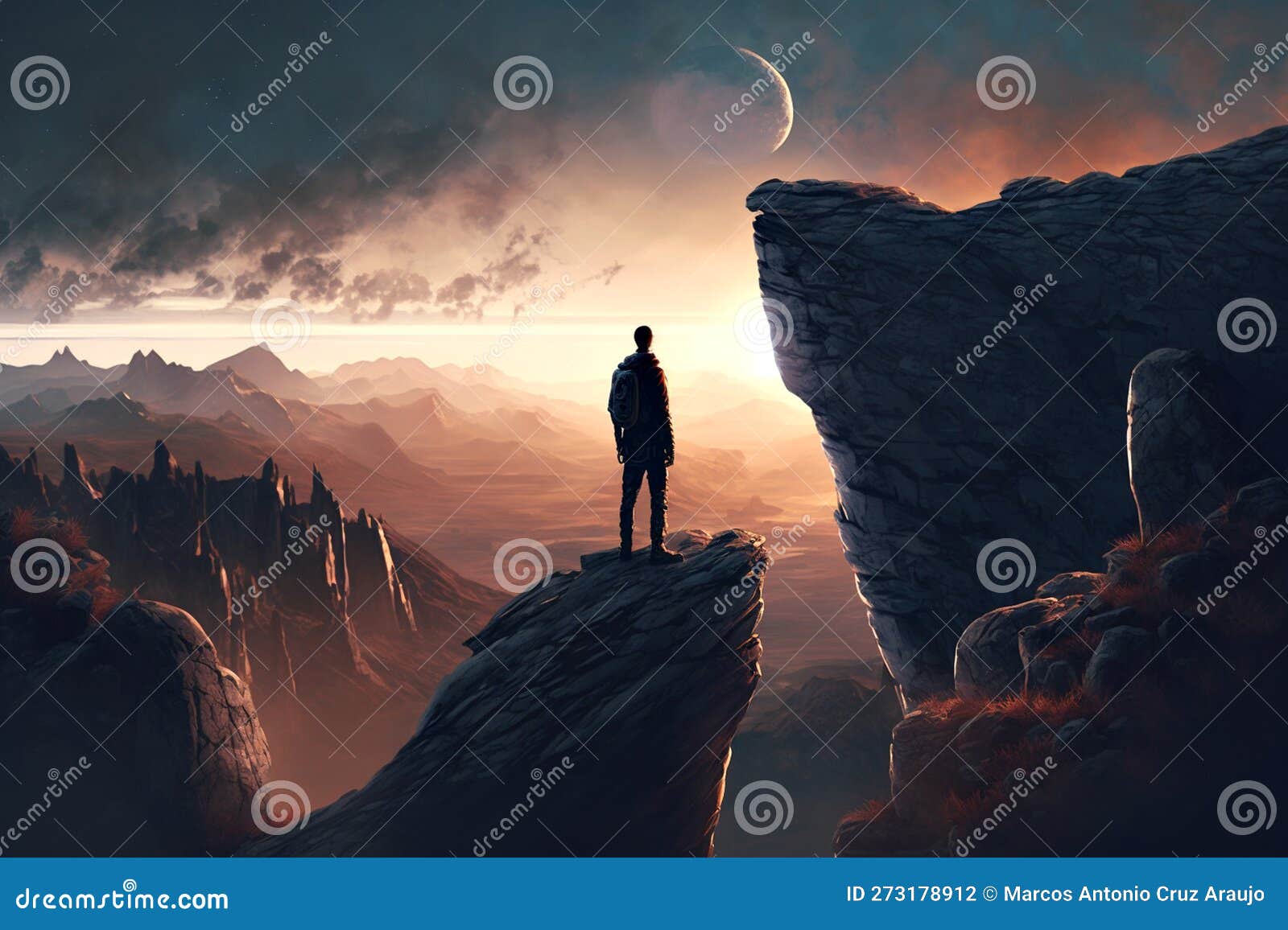 A Man Alone on a Cliff Looking at the Horizon, Cartoon Style,AI ... A Man Alone on a Cliff Looking at the Horizon, Cartoon Style,AI ...