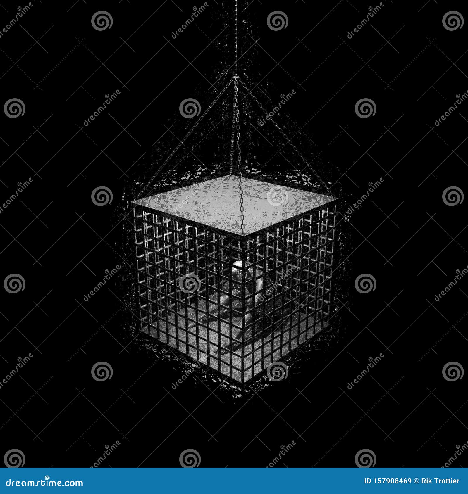 Man alone in hanging cage stock illustration. Illustration of isolated ...