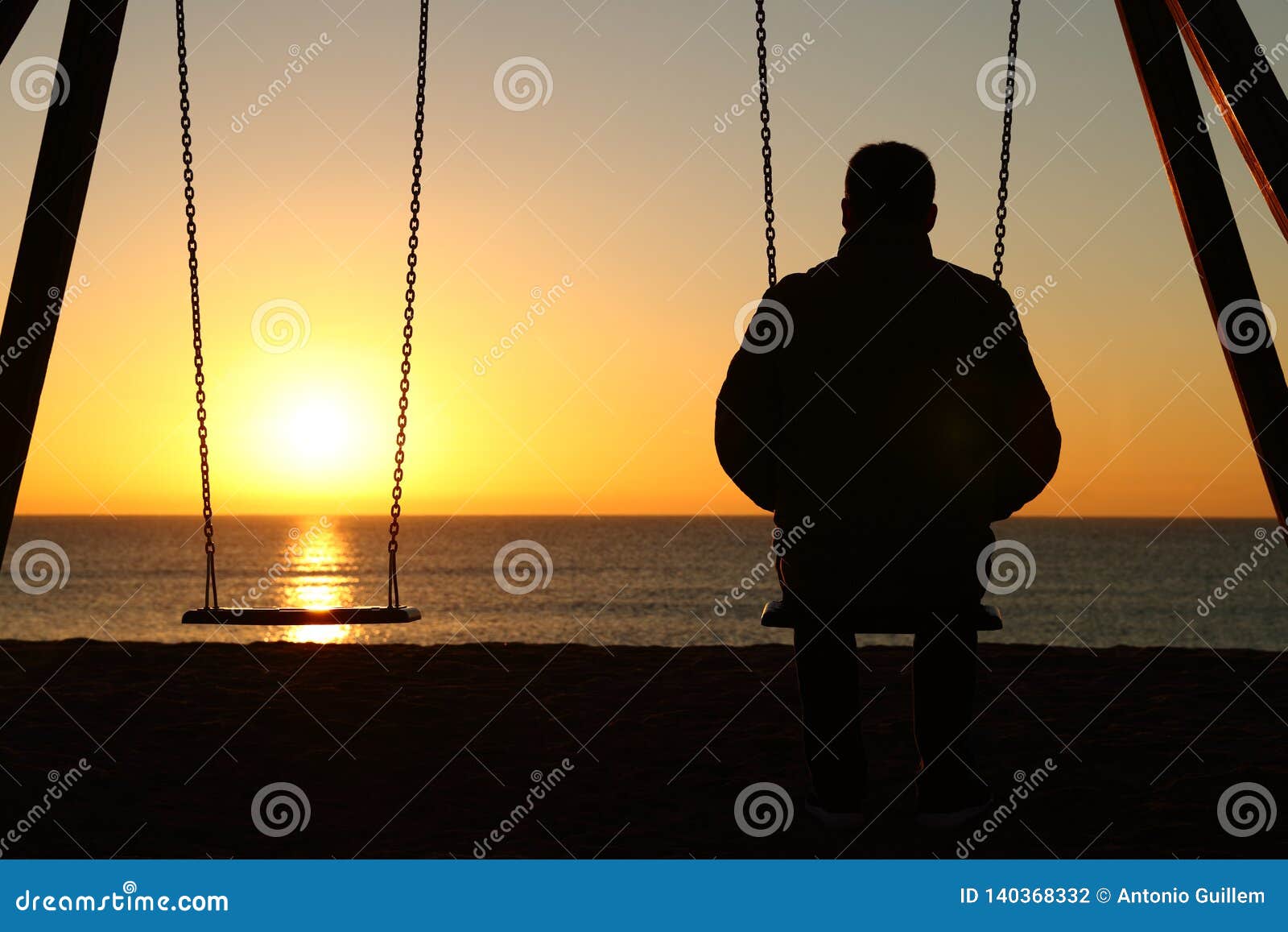 Man Alone Looking at Sunset on the Beach Stock Photo - Image of back ...