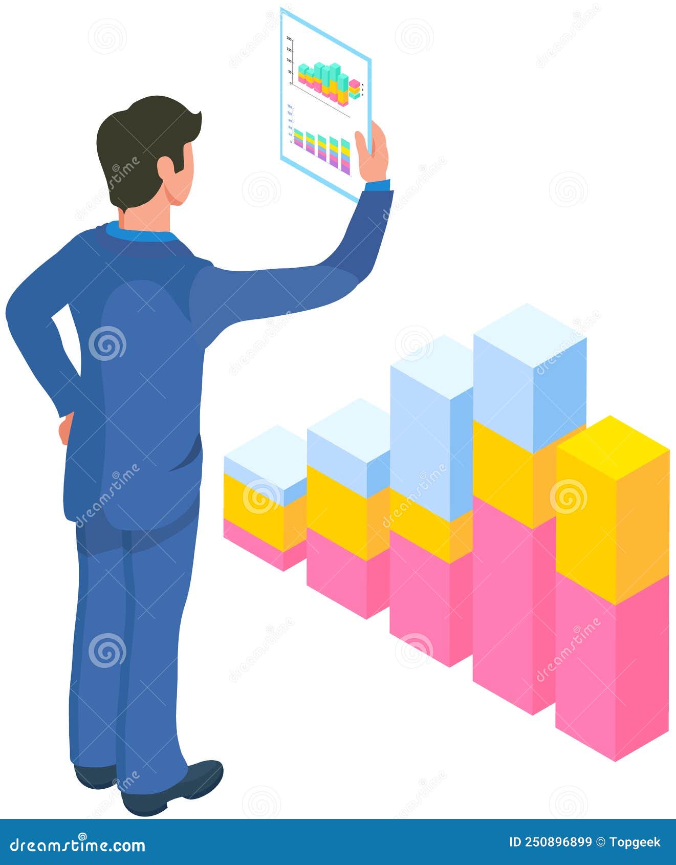 Man Analyses Digital Report with Data. Statistical Indicators and ...