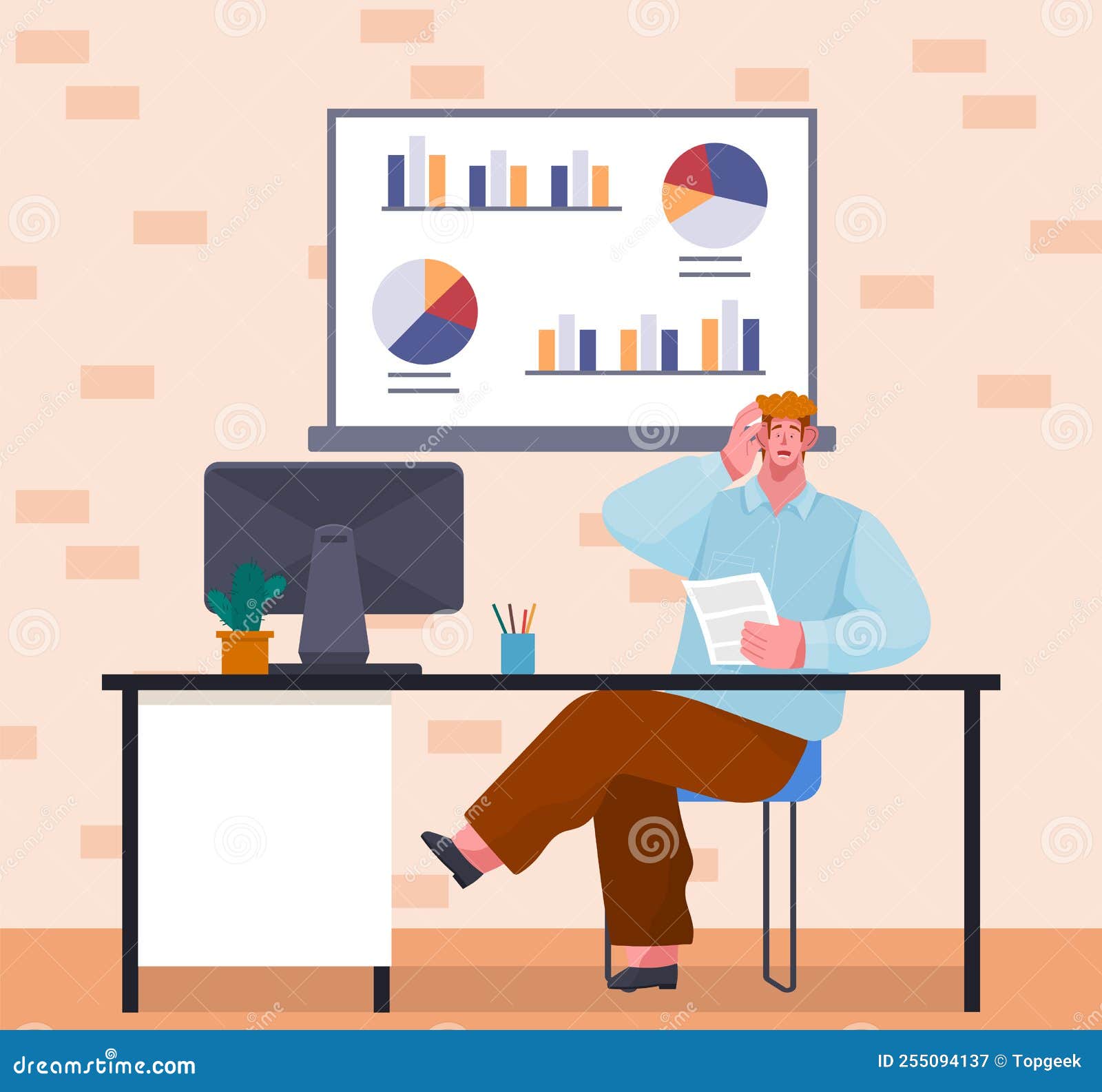 Man Analyses Digital Report with Data. Statistical Indicators and ...