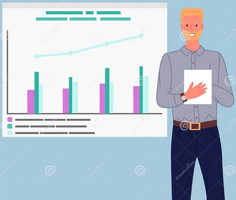 Man Analyses Digital Report with Data. Statistical Indicators and ...