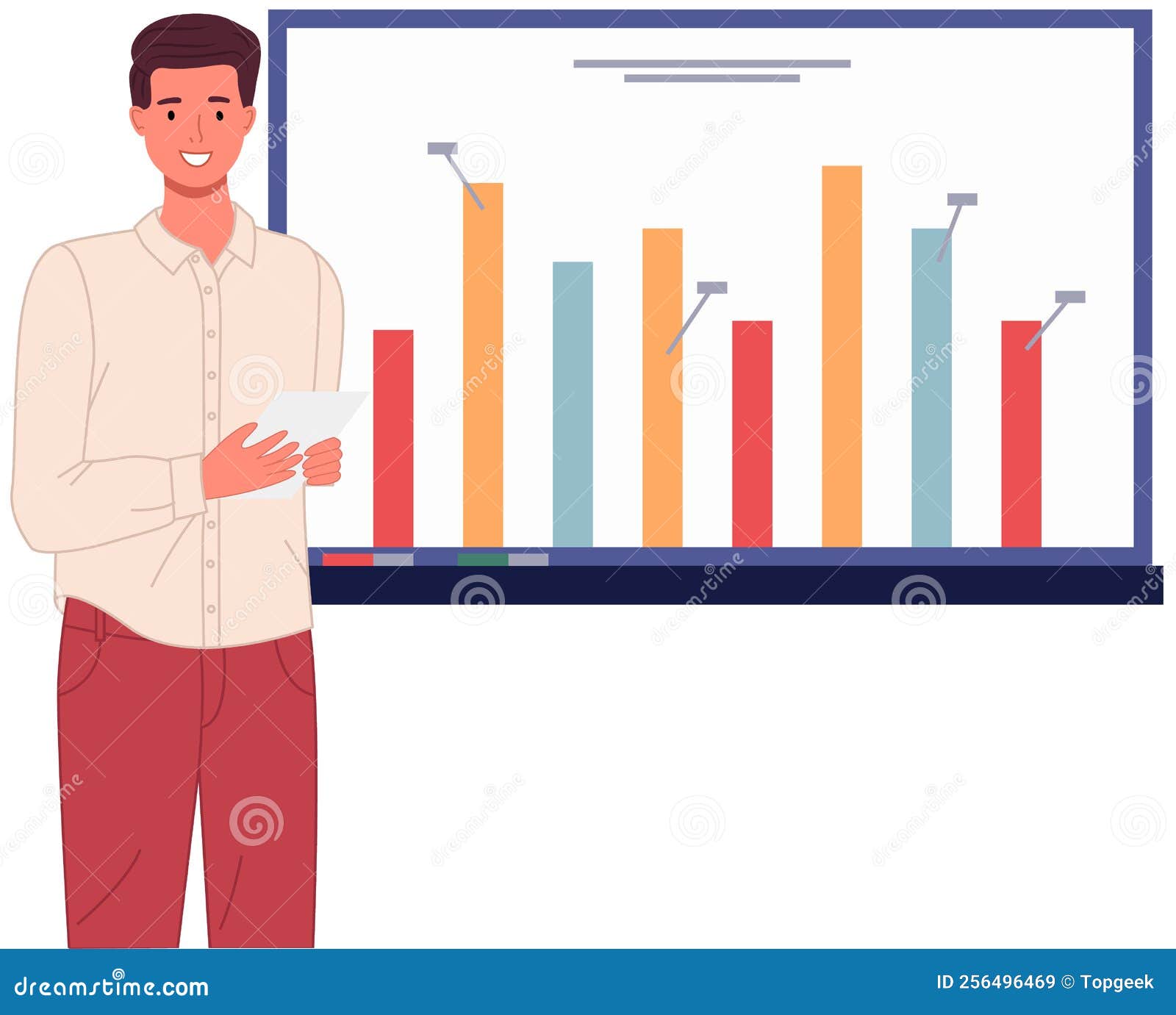 Man Analyses Digital Report with Data. Statistical Indicators and ...