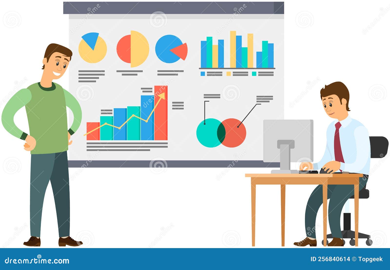 Man Analyses Digital Report with Data. Statistical Indicators and ...