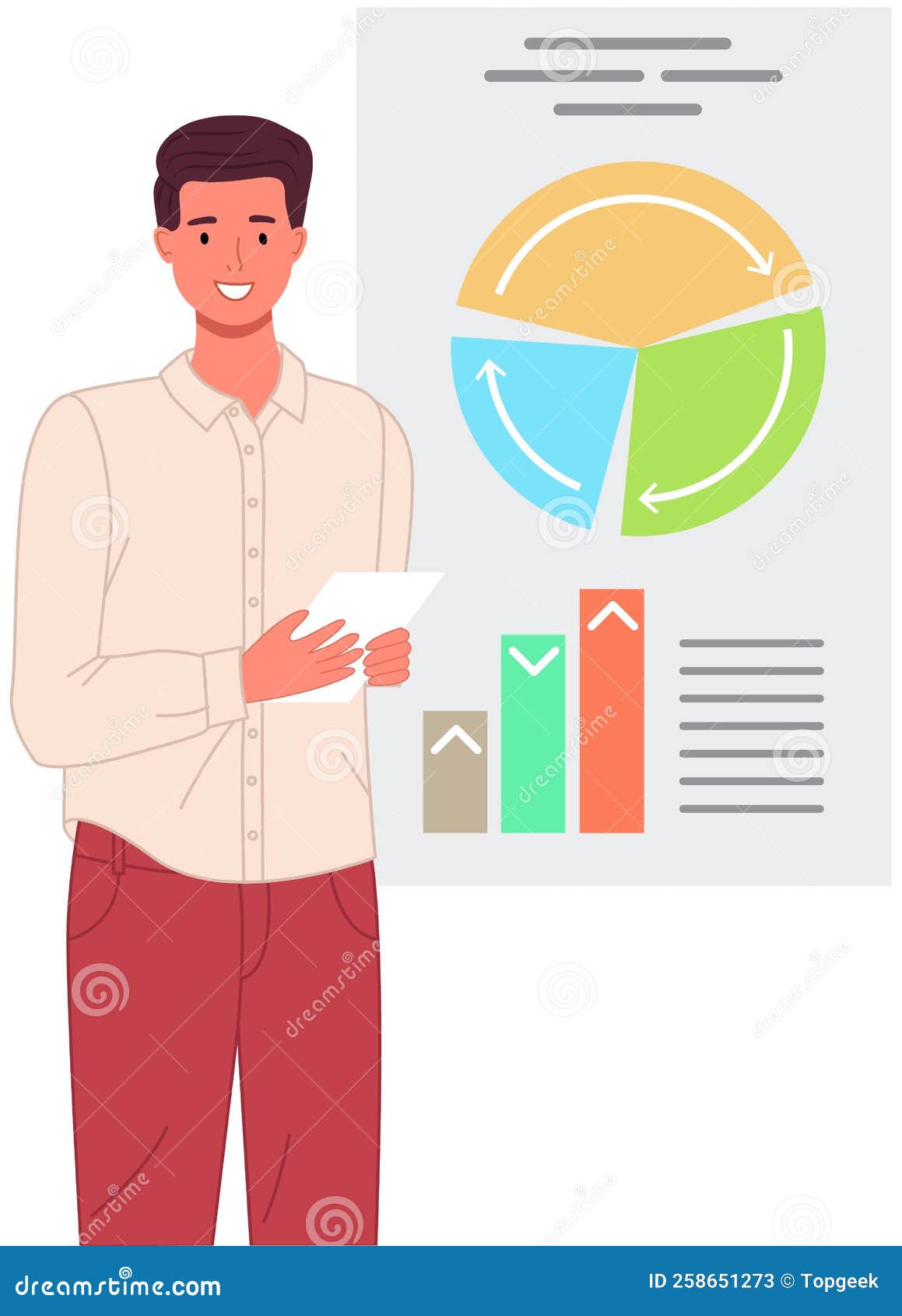 Man Analyses Digital Report With Data. Statistical Indicators And ...