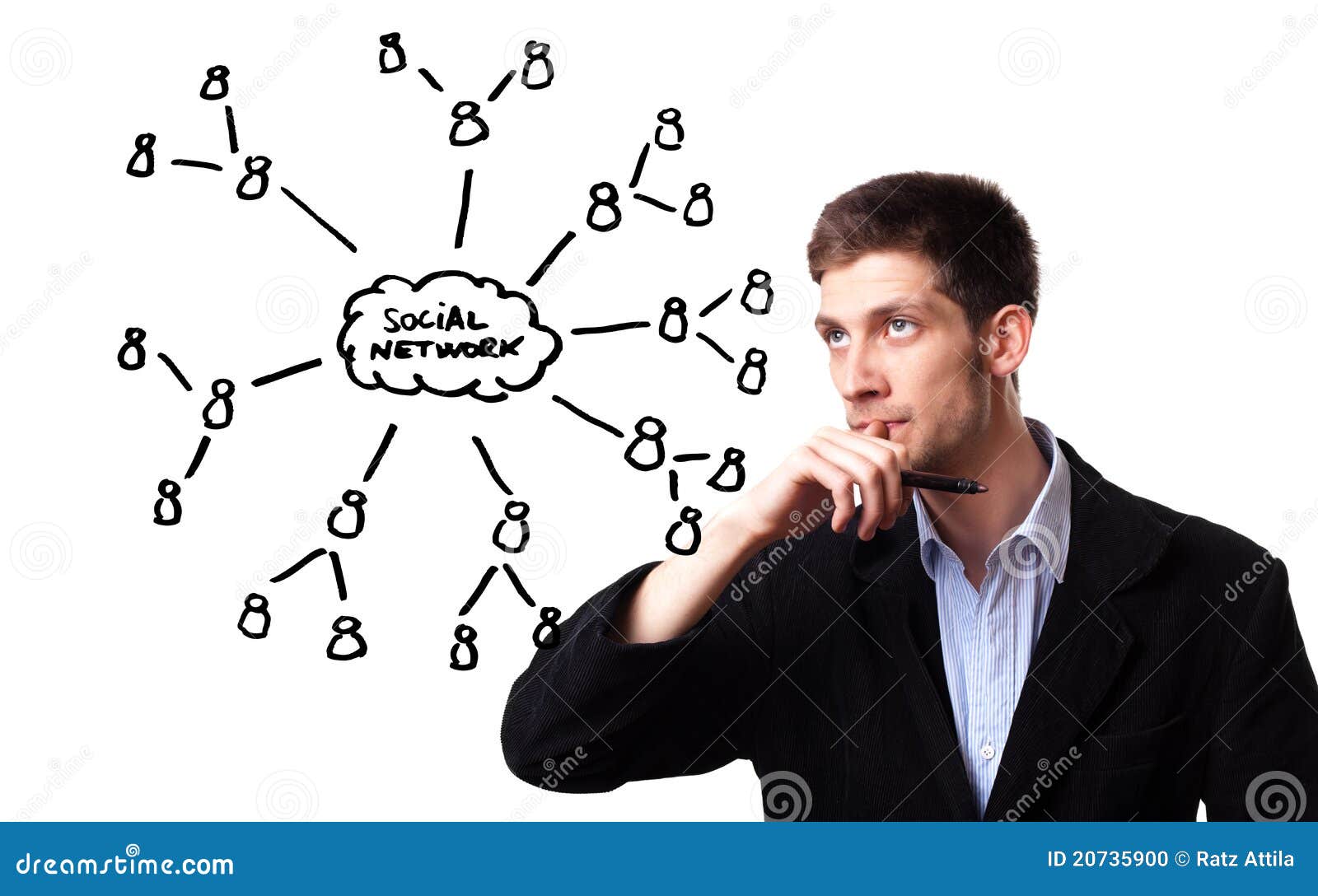 Man Analysing Social Network Schema Stock Photo - Image of concept ...