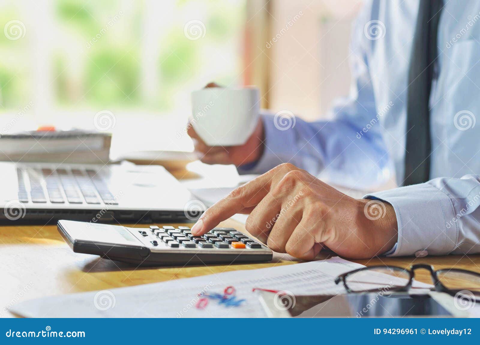 Man Analysis Business Accounting with Hands Pressing Calculator Stock ...