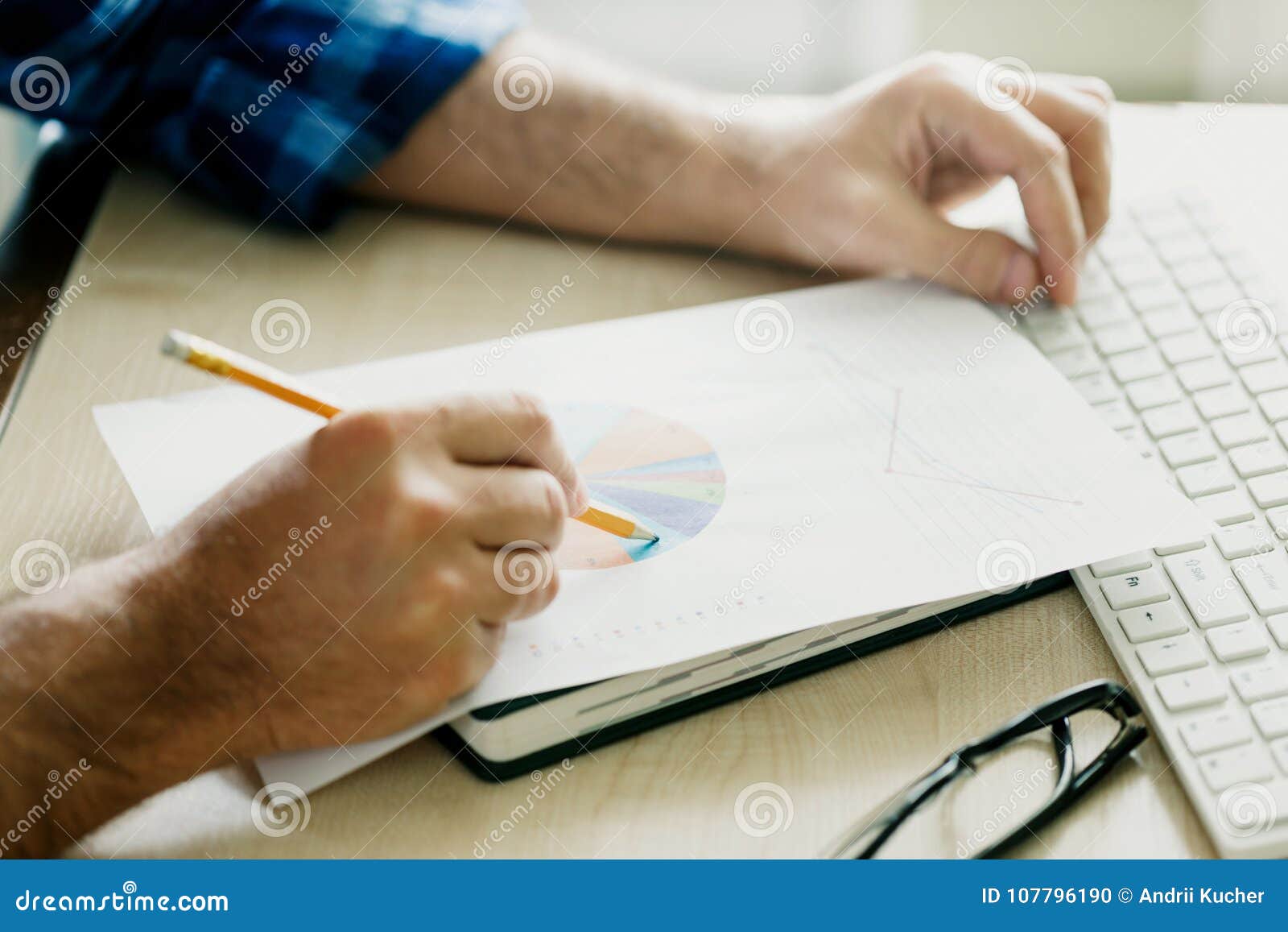 Man Analyzes Data and Graphs. Business Analysis and Strategy Con Stock ...