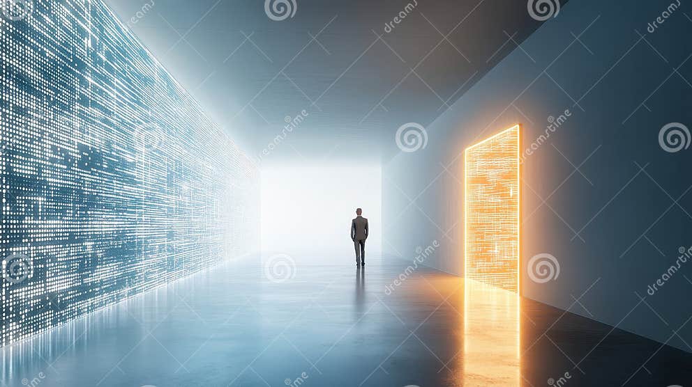 Man Analyzing Data on Interactive Visualization Wall, Exploring Future ...